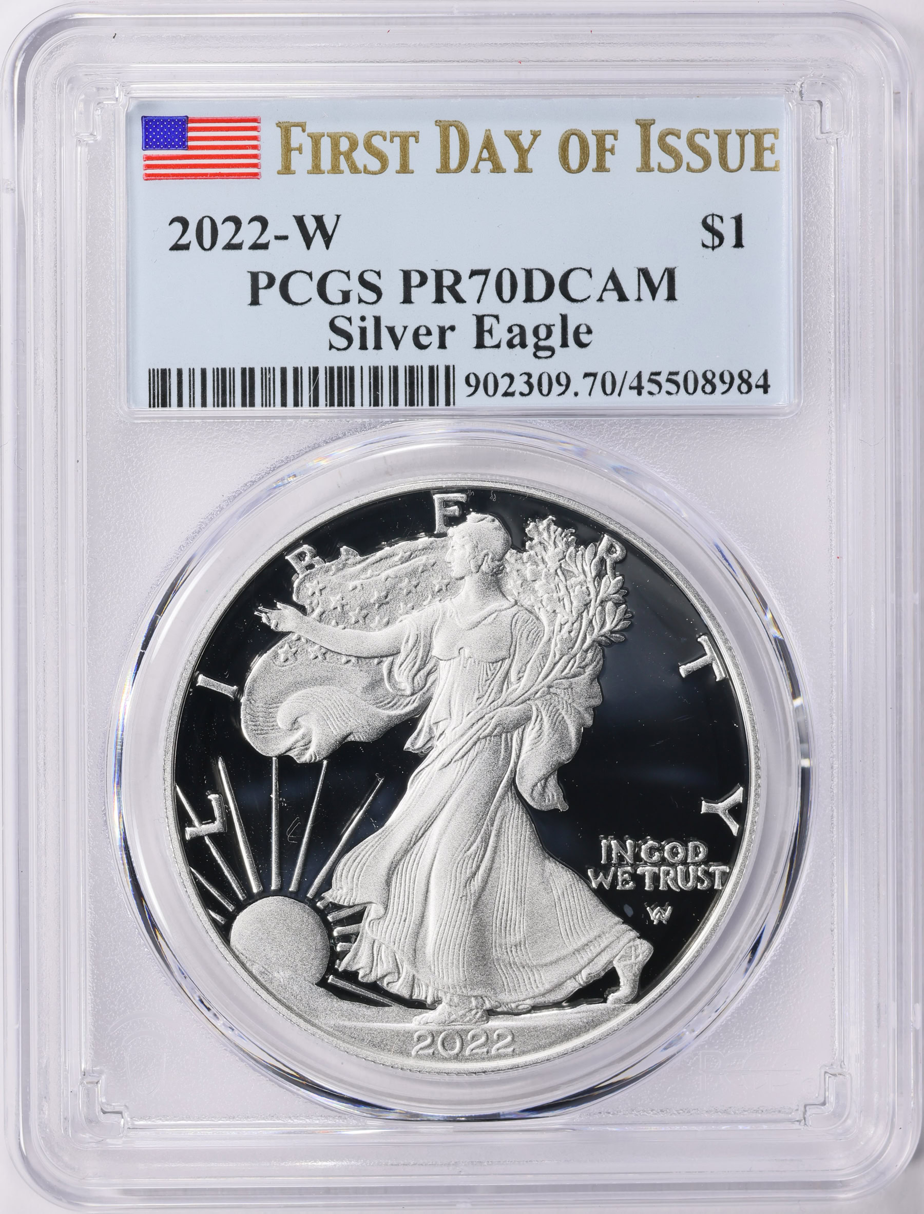 2022-W $1 Silver Eagle First Day of Issue PCGS Proof-70 DCAM (Item 1830640) | GreatCollections ...