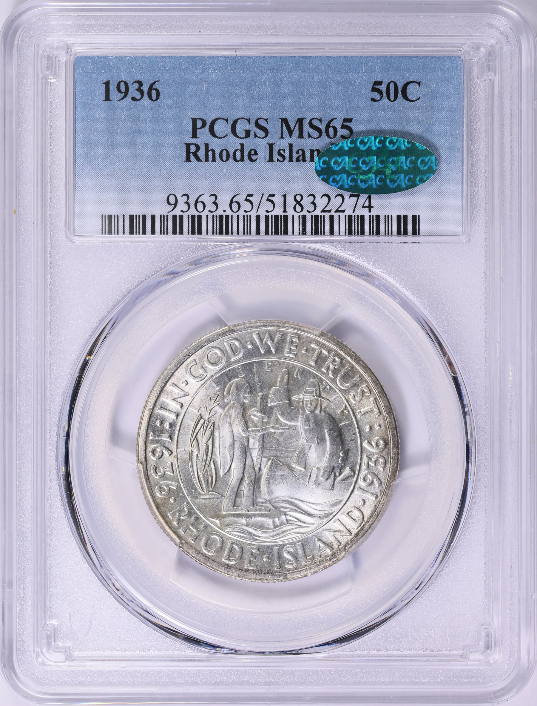 1936 Providence, Rhode Island Tercentenary Half Dollar PCGS MS-65 (CAC ...