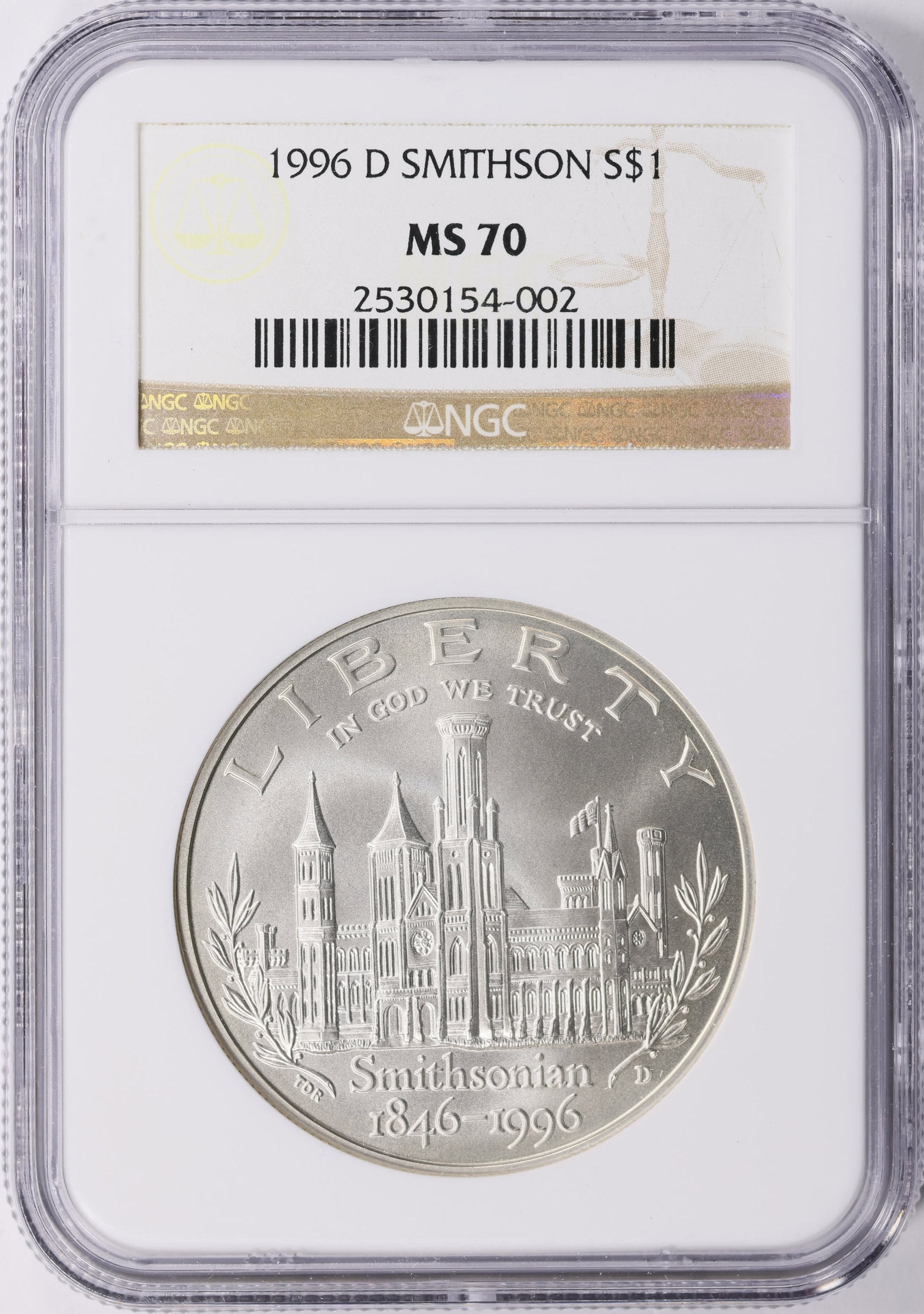 1996-D Smithsonian Institution 150th Anniversary Silver Dollar NGC MS ...