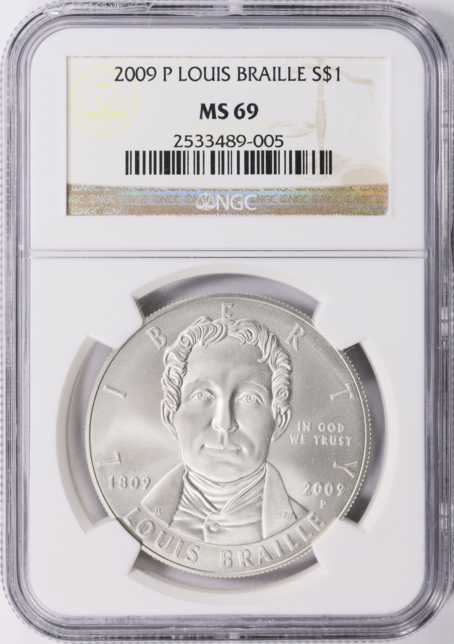 2009-P Louis Braille Bicentennial Silver Dollar NGC MS-69 (Item 1830888 ...