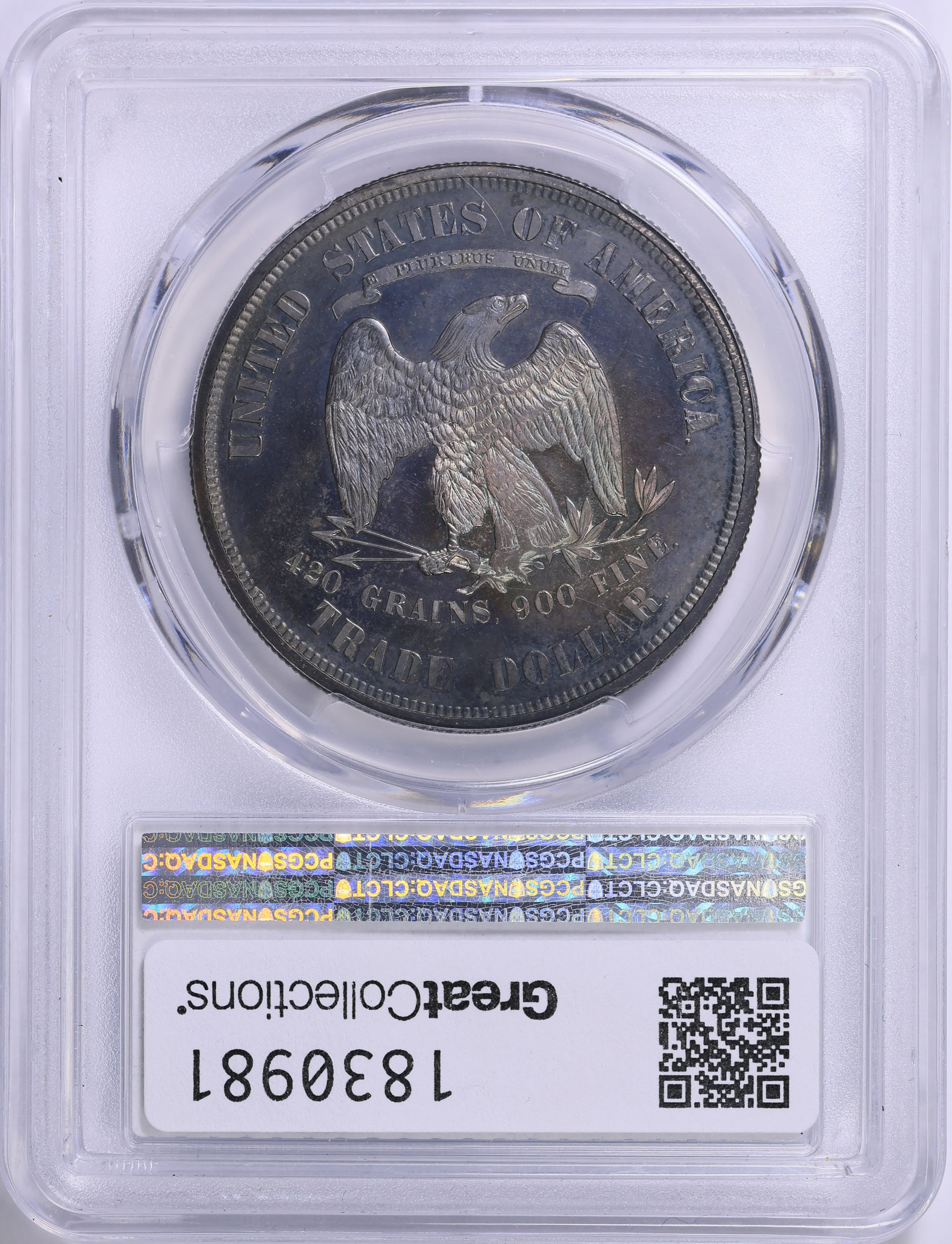1874 Trade Silver Dollar PCGS Proof-65 CAMEO (CAC Green) (Toned) (Item 1830981 ...