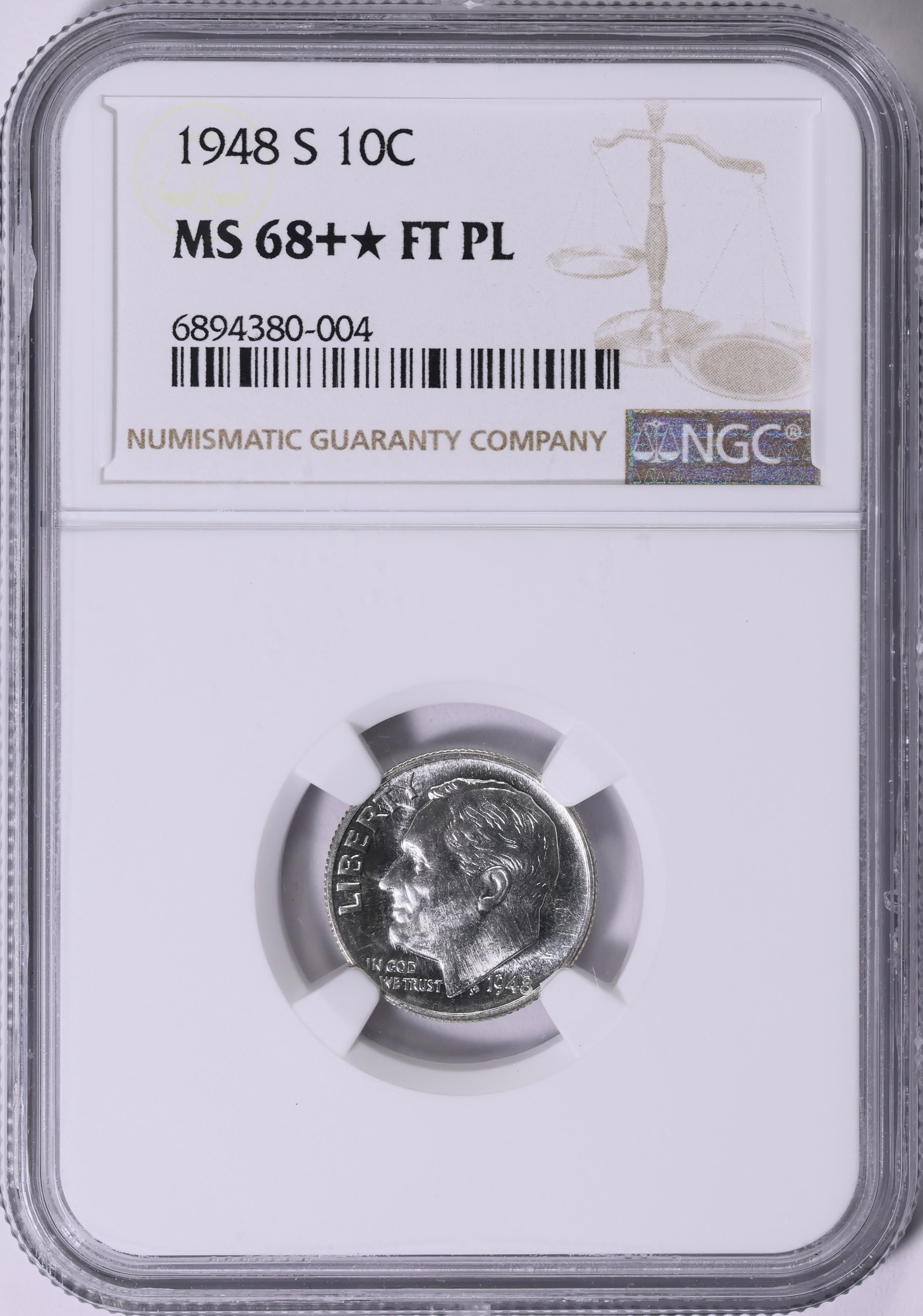 1948-S Roosevelt Dime NGC MS-68+ ★ FT PL | NGC Cert #6894380-004 ...
