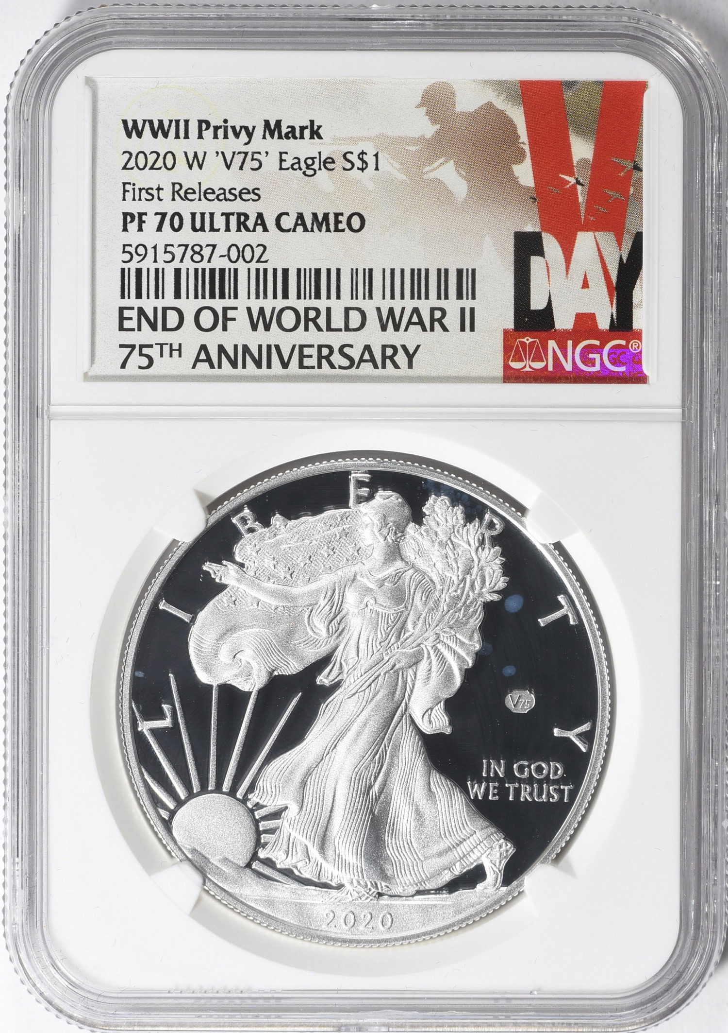 2020-W $1 Silver Eagle V75 Privy First Releases NGC Proof-70 UC (Item 1831208 ...