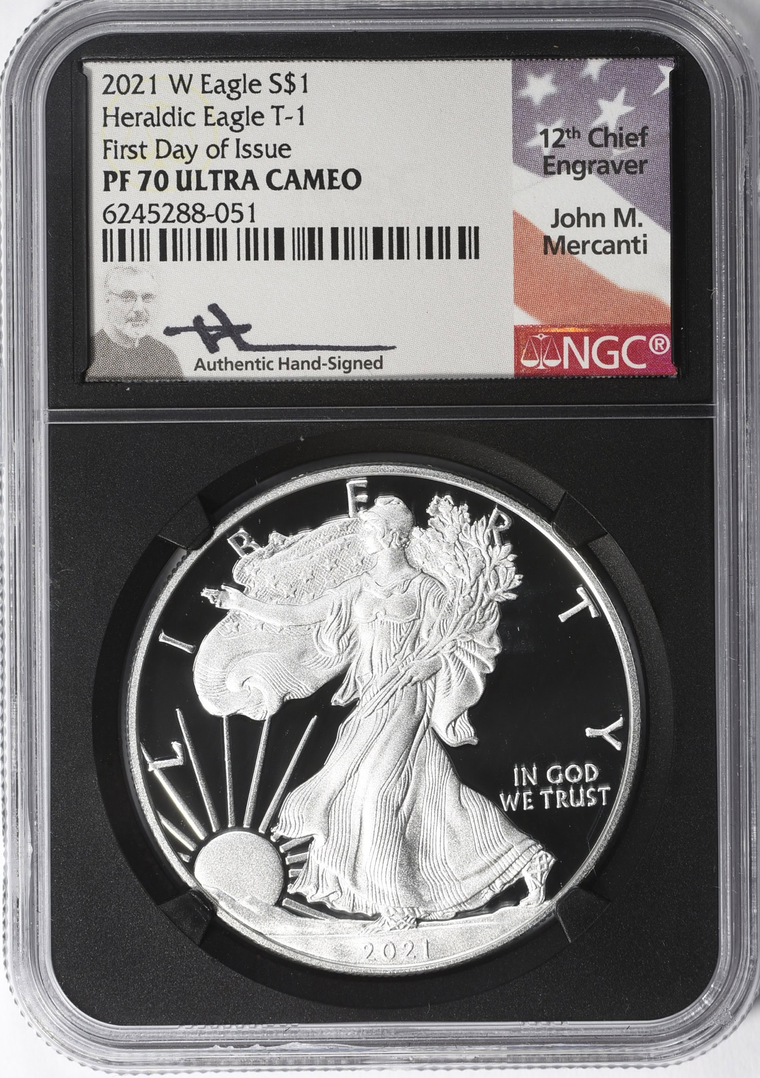 2021-W $1 Silver Eagle Type 1 First Day of Issue NGC Proof-70 UC (Mercanti Signed Label) (Black ...