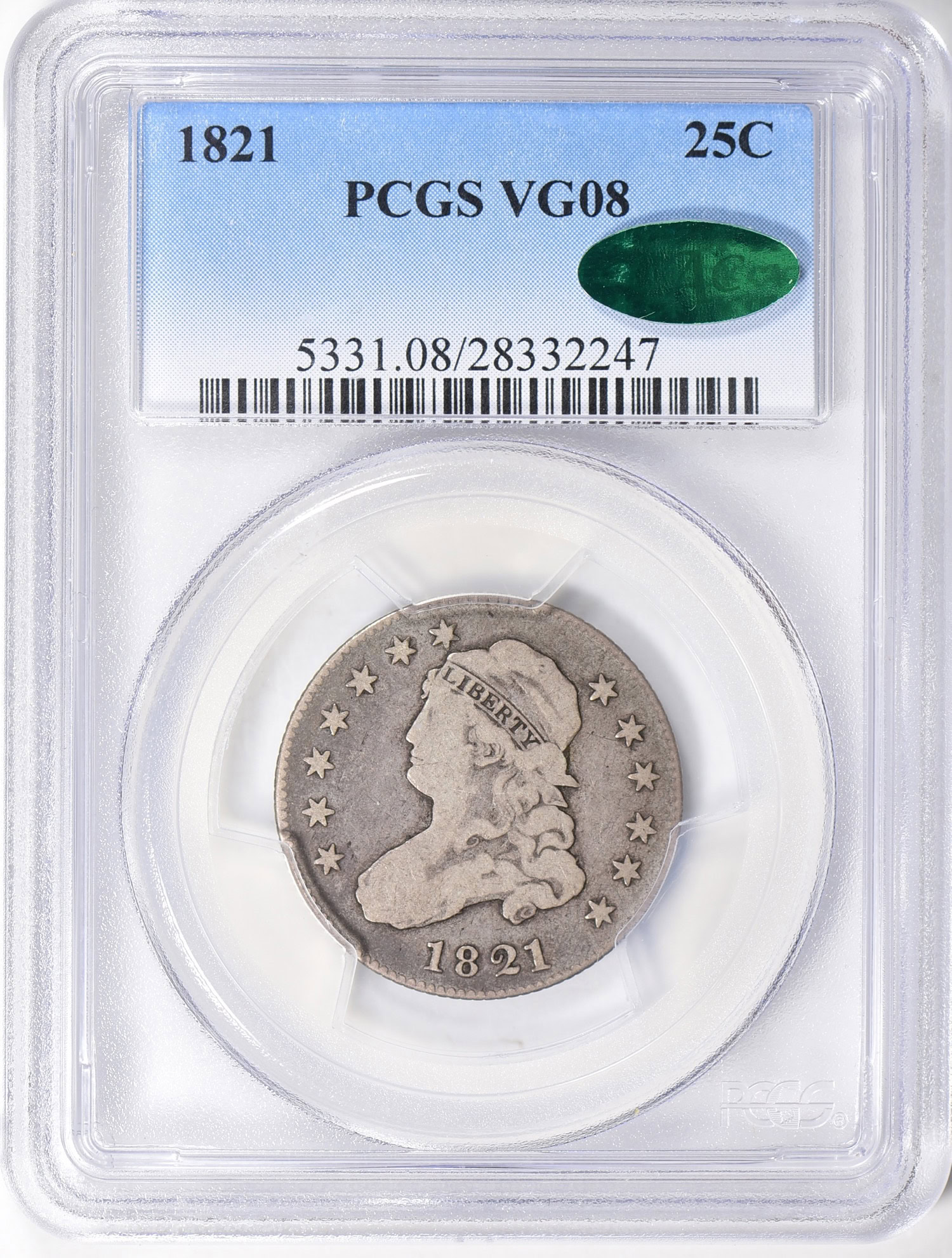 1821 Capped Bust Quarter PCGS VG-08 (CAC Green) (Item 1831227 ...
