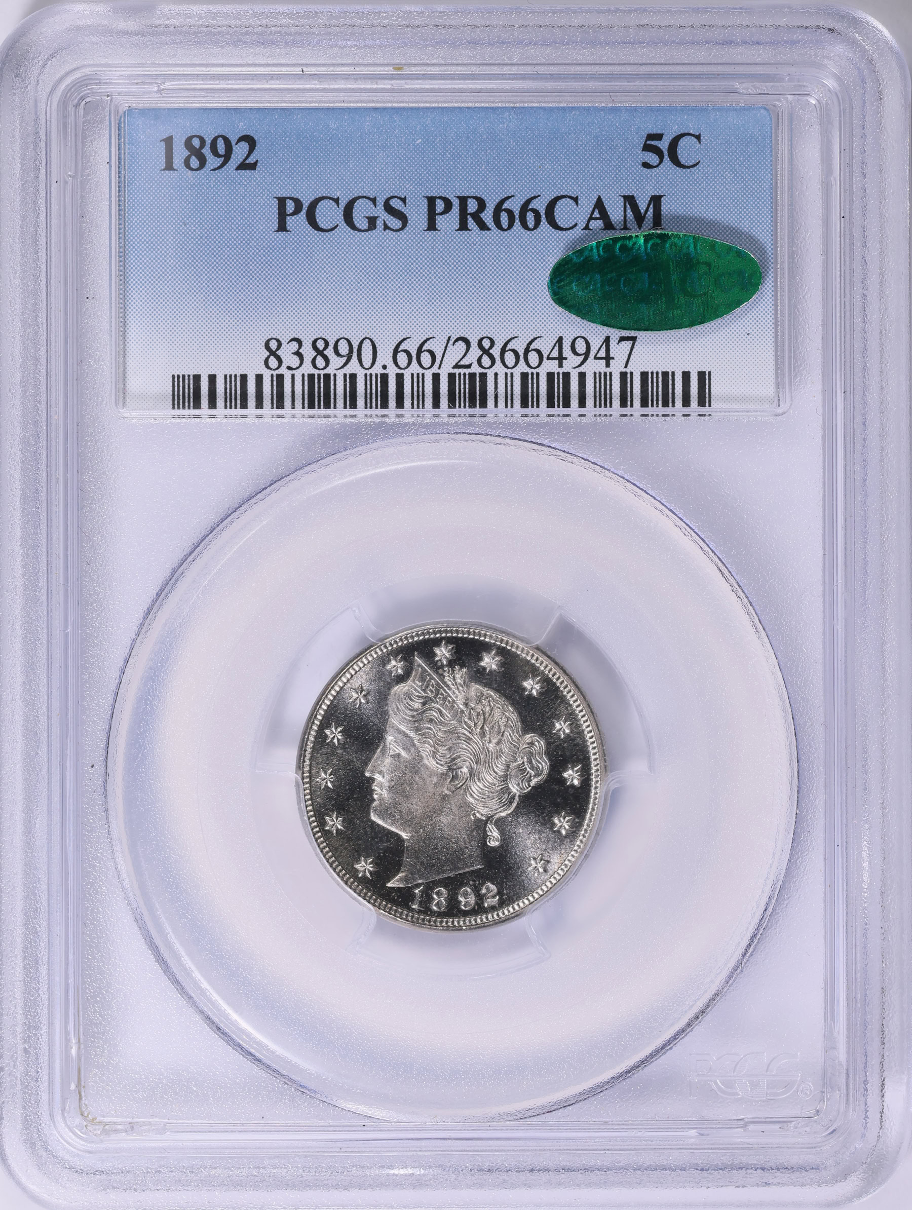 1892 Liberty Nickel PCGS Proof-66 CAMEO (CAC Green) (Item 1831242) | GreatCollections Coin Auctions