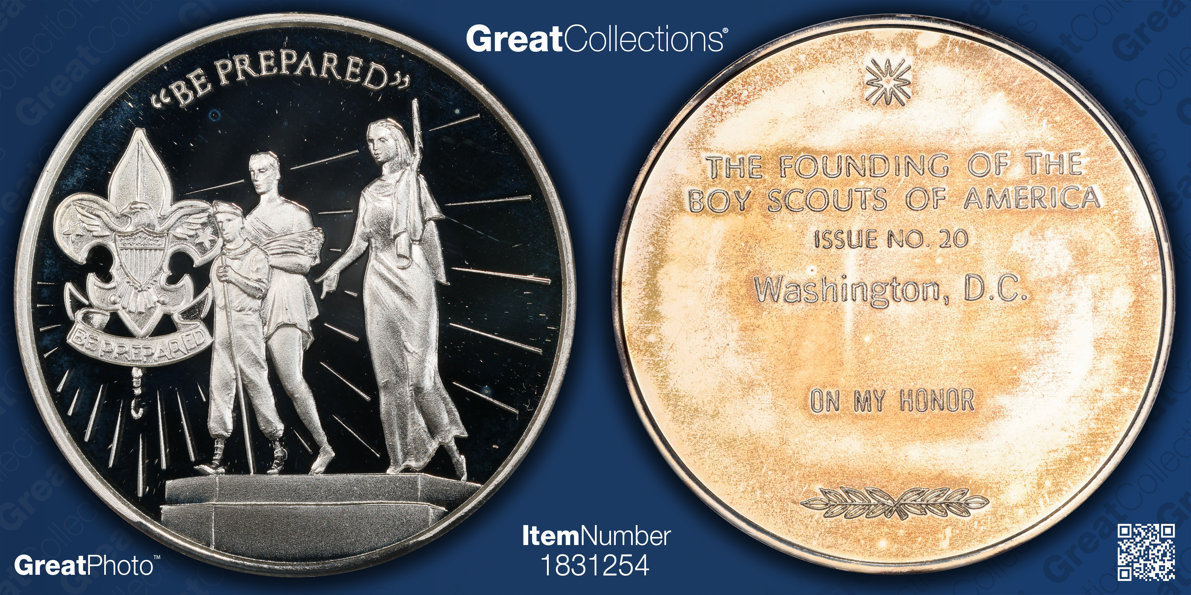 1975 Silver 30gms Founding of the Boy Scouts Private Mint Medal ANACS ...