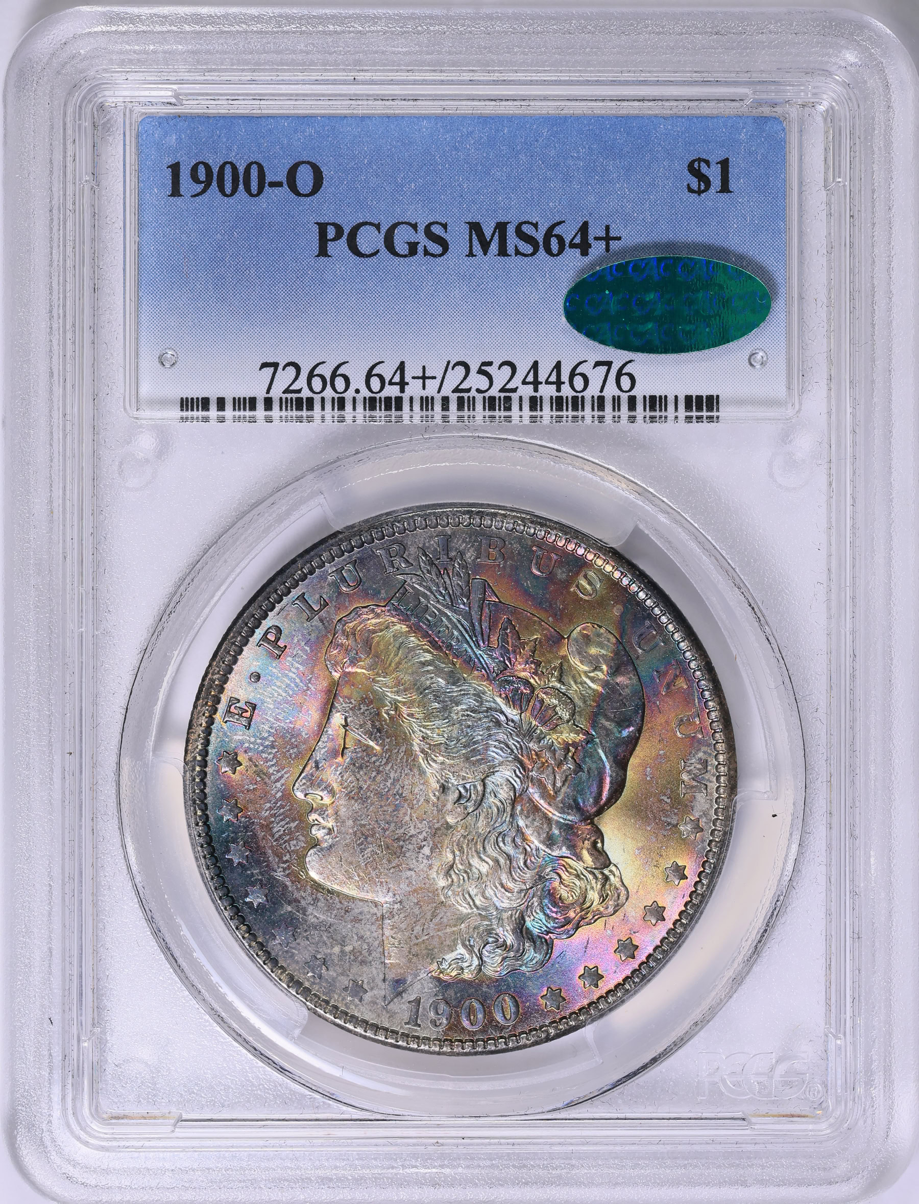 1900-O Morgan Silver Dollar PCGS MS-64+ (CAC Green) (Toned) (Item 1831362) | GreatCollections ...