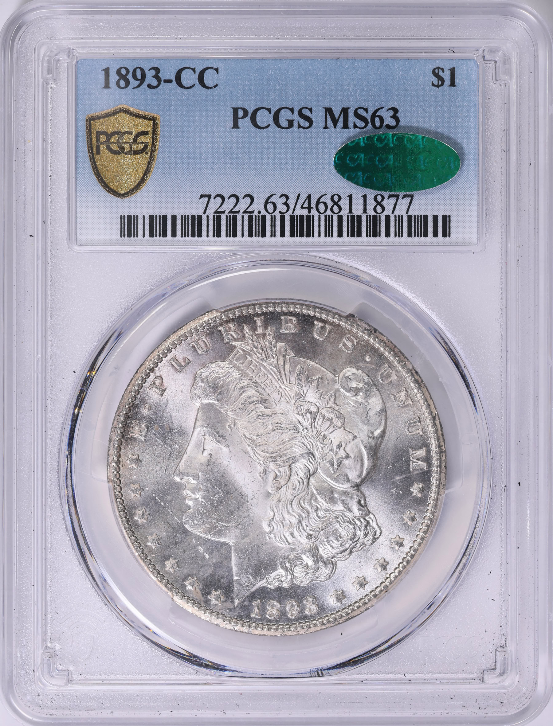 1893-CC Morgan Silver Dollar PCGS MS-63 (CAC Green) (Item 1831365) | GreatCollections Coin Auctions