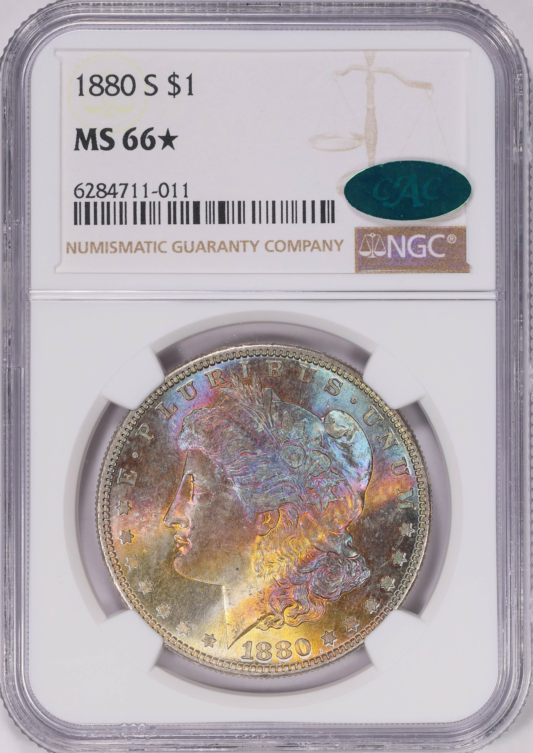 1880-S Morgan Silver Dollar NGC MS-66 ★ (CAC Green) (Toned) (Item 1831399) | GreatCollections ...