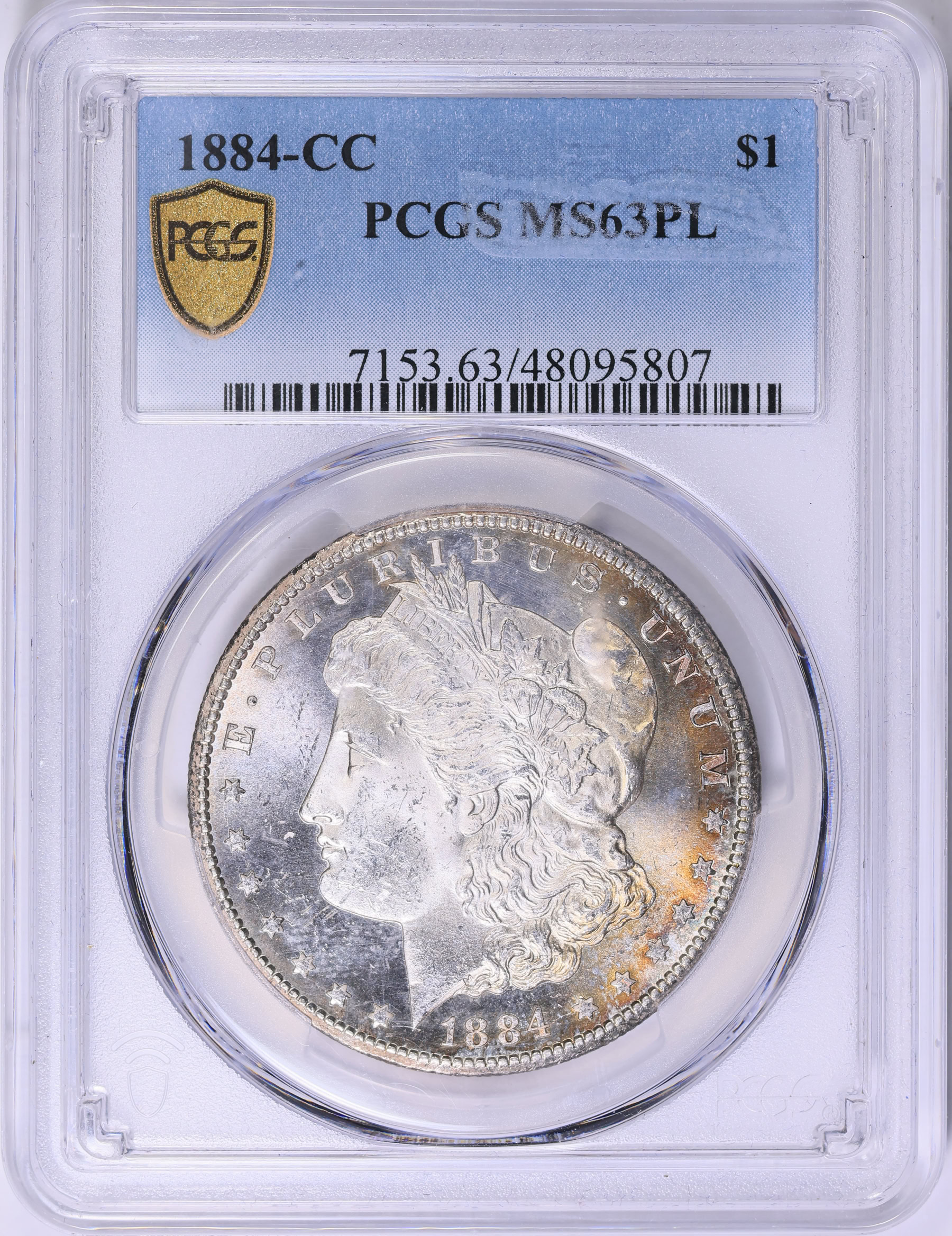 1884-CC Morgan Silver Dollar PCGS MS-63 PL (Toned) (Item 1831558) | GreatCollections Coin Auctions