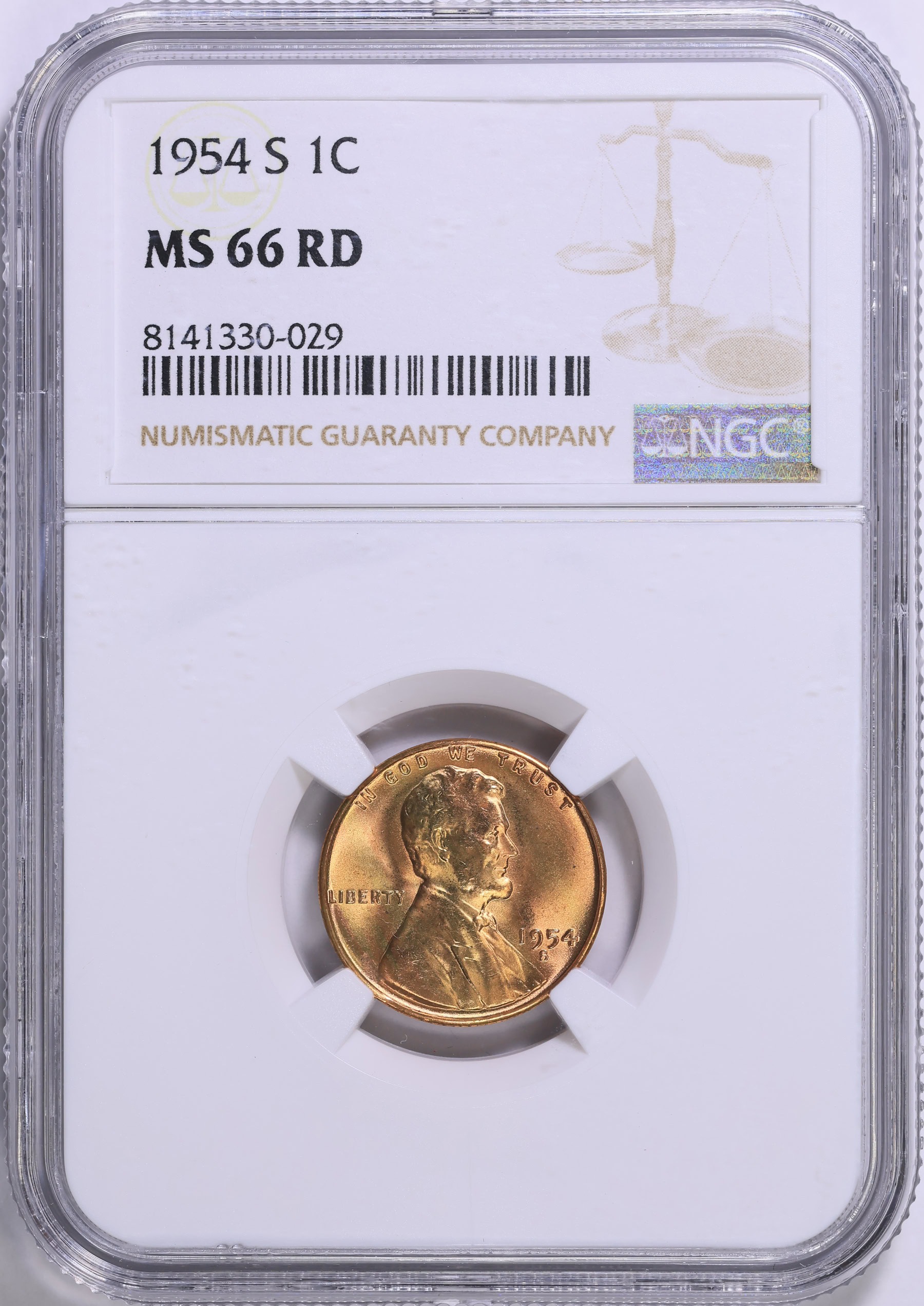 1954-S Lincoln Cent NGC MS-66 RD (Item 1831599) | GreatCollections Coin Auctions