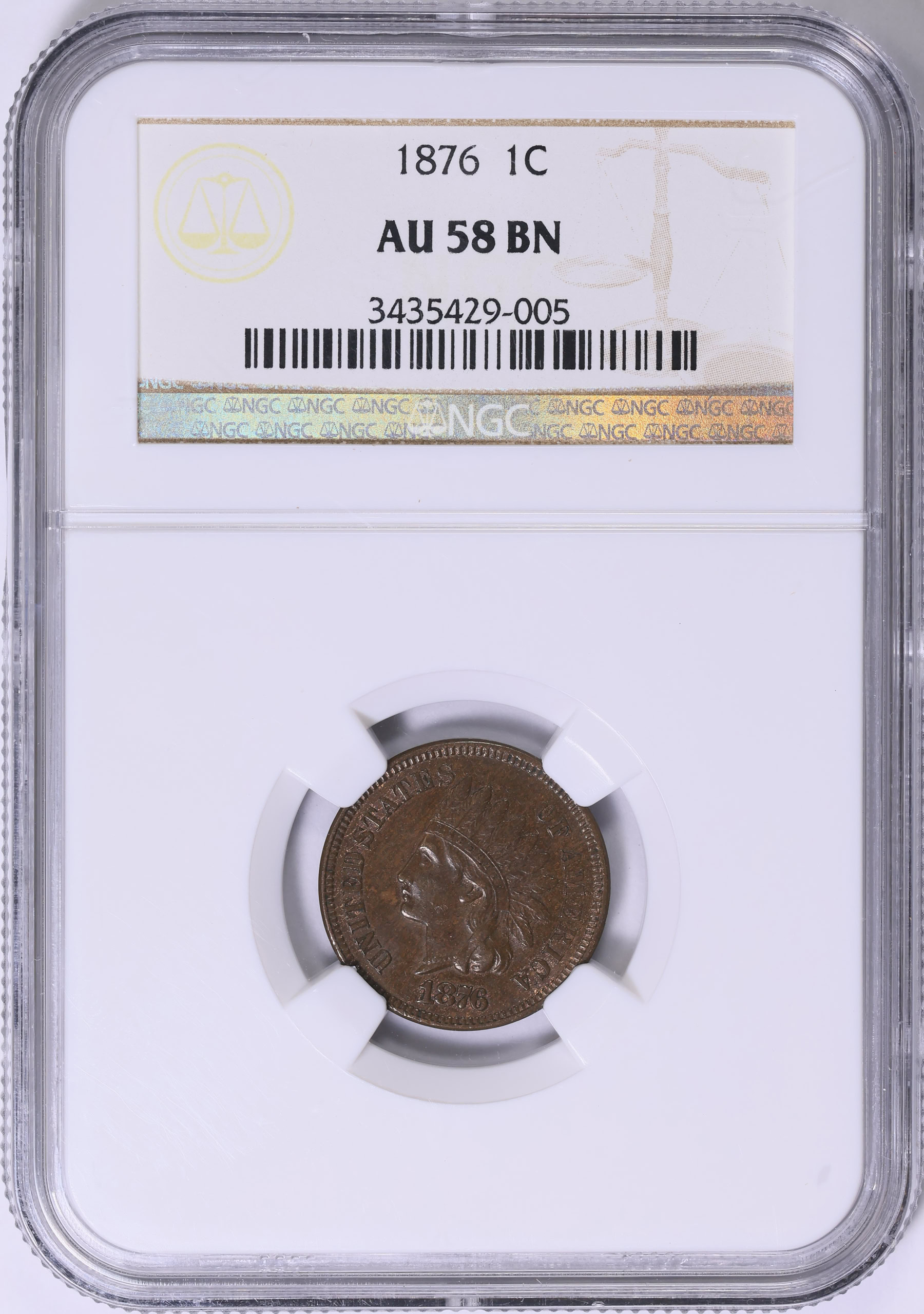 1876 Indian Cent NGC AU-58 BN (Item 1831600) | GreatCollections Coin Auctions
