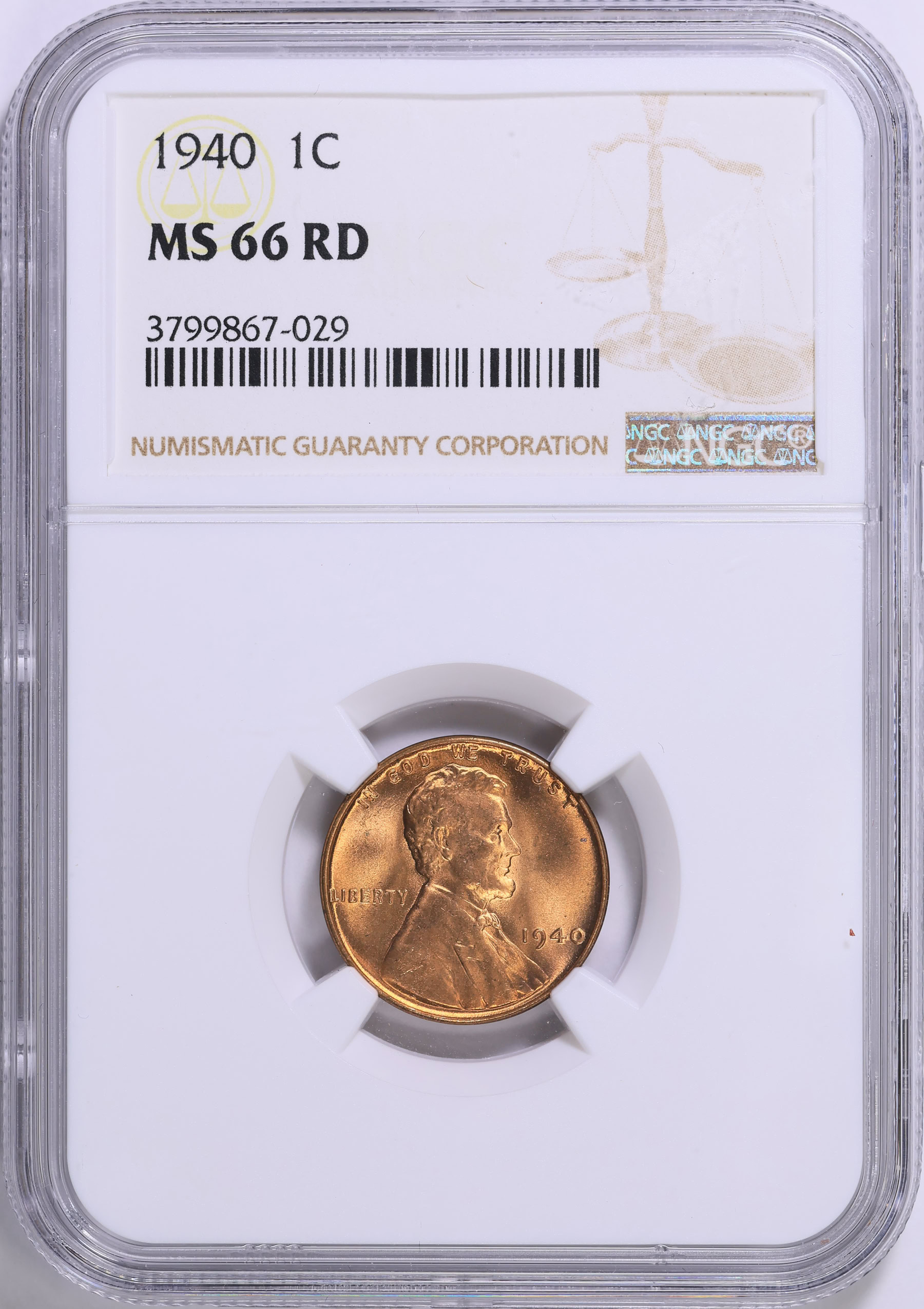 1940 Lincoln Cent NGC MS-66 RD (Item 1831603) | GreatCollections Coin Auctions
