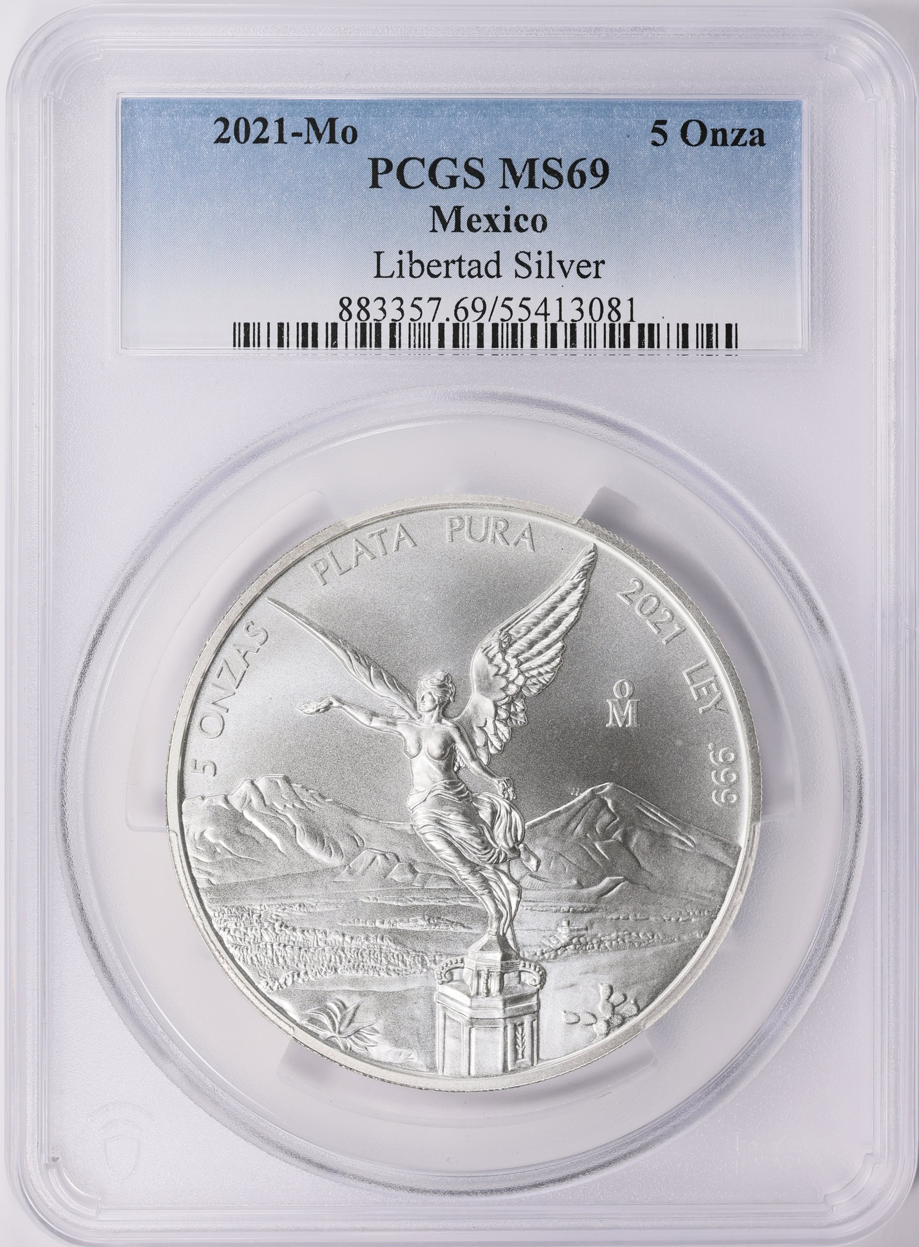 Mexico 2021-Mo Silver 5 Onza Libertad KM-615 PCGS MS-69 (ASW = 4.995 oz ...