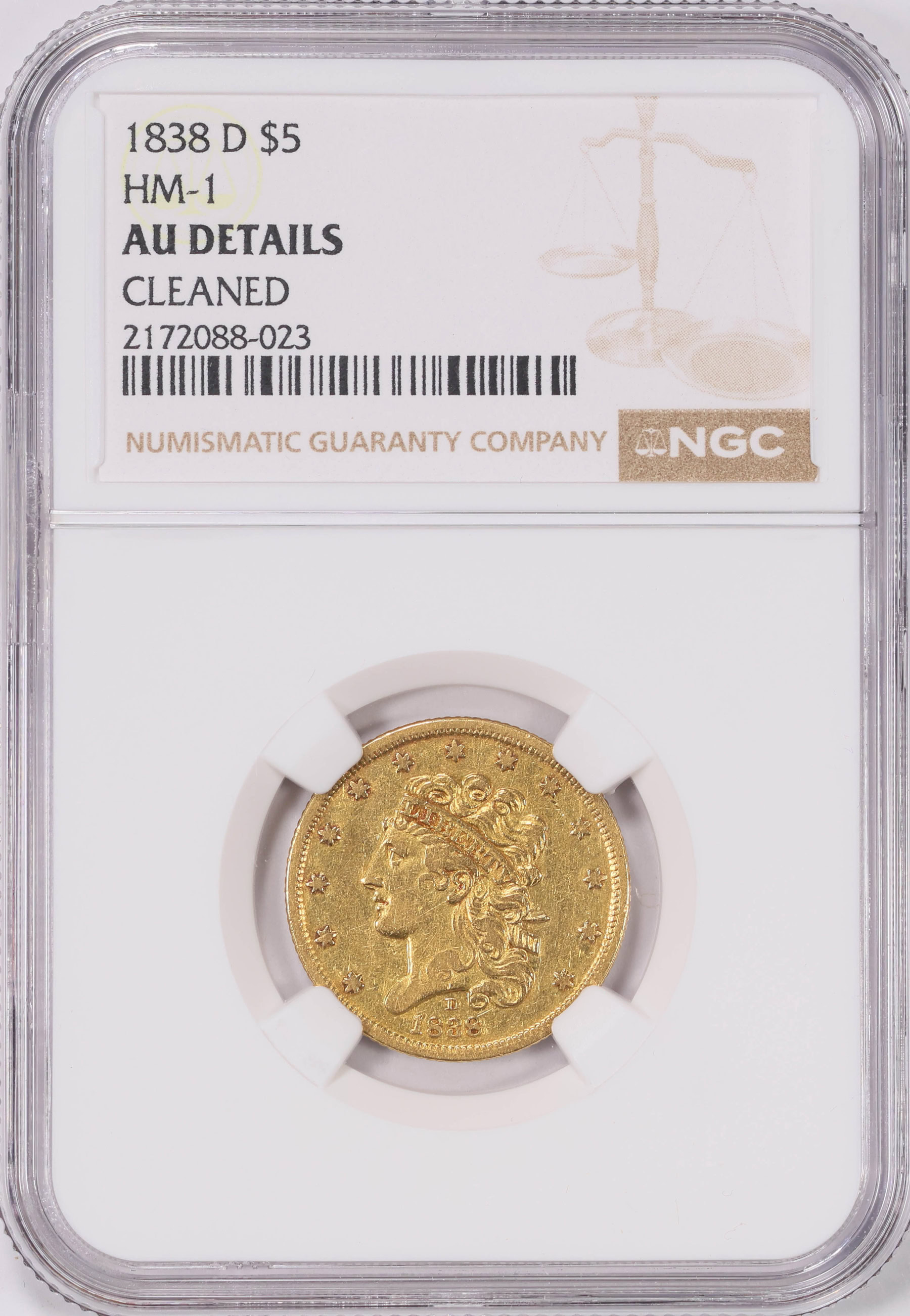 1838-D Classic Head Gold Half Eagle HM-1 NGC AU Details (Item 1831656 ...