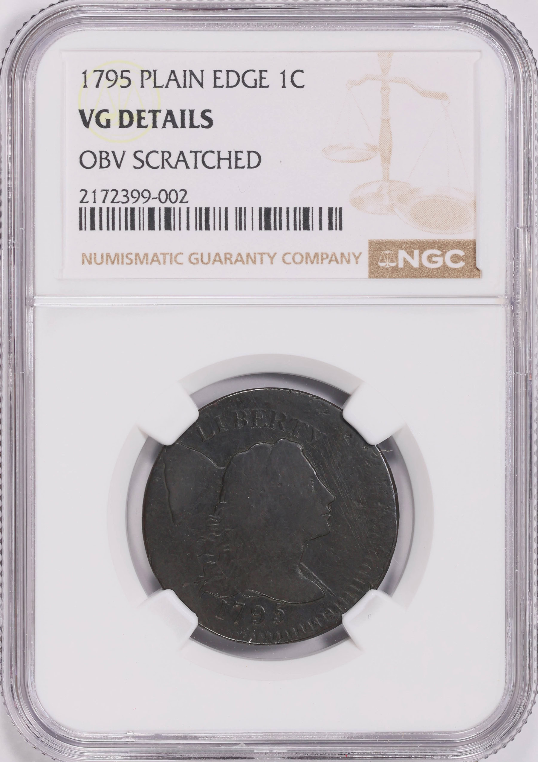 1795 Liberty Cap Cent Plain Edge NGC VG Details (Item 1831662 ...