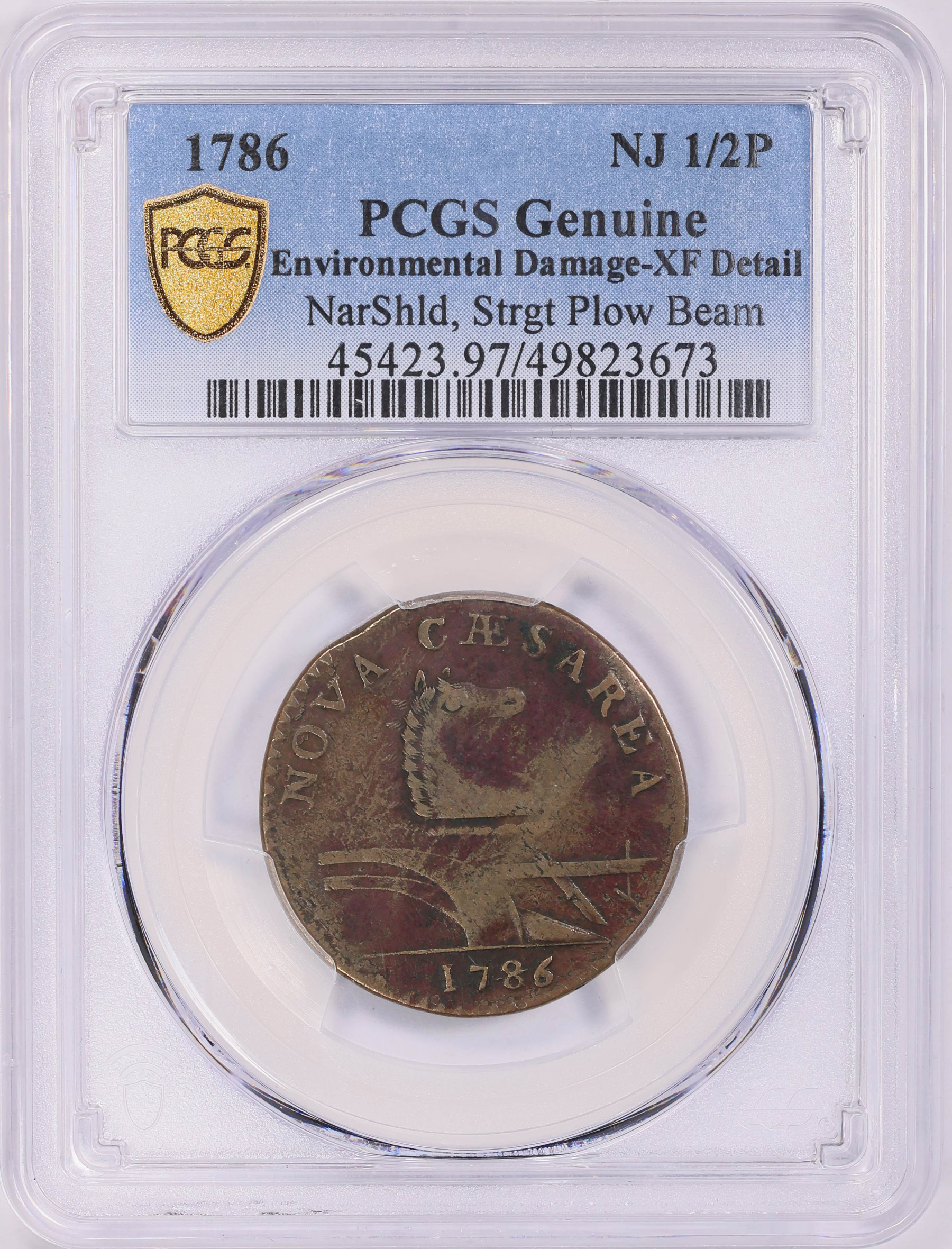 1786 New Jersey Copper Narrow Shield, Straight Plow Beam PCGS Genuine ...