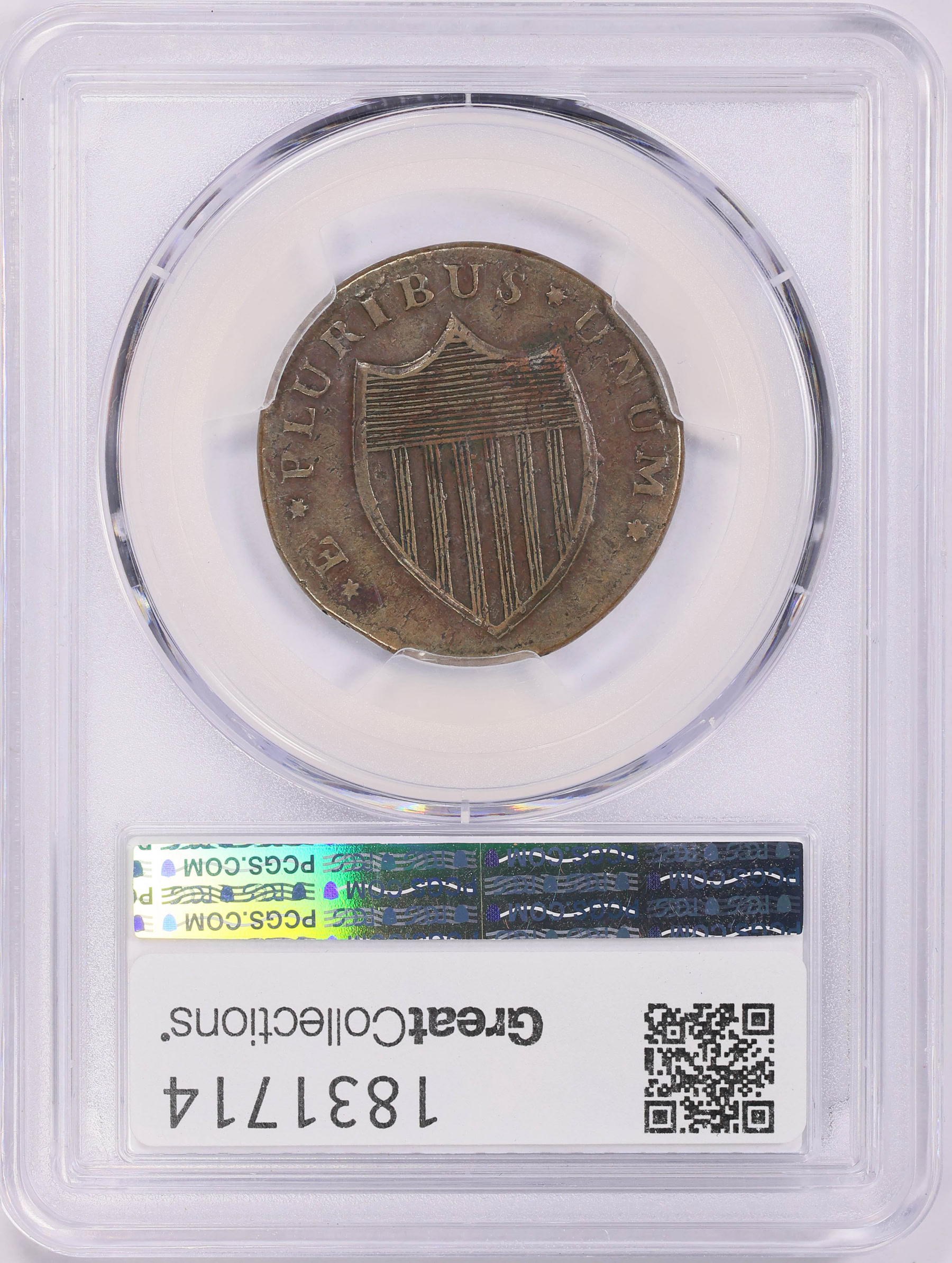 1786 New Jersey Copper Narrow Shield, Straight Plow Beam PCGS Genuine ...