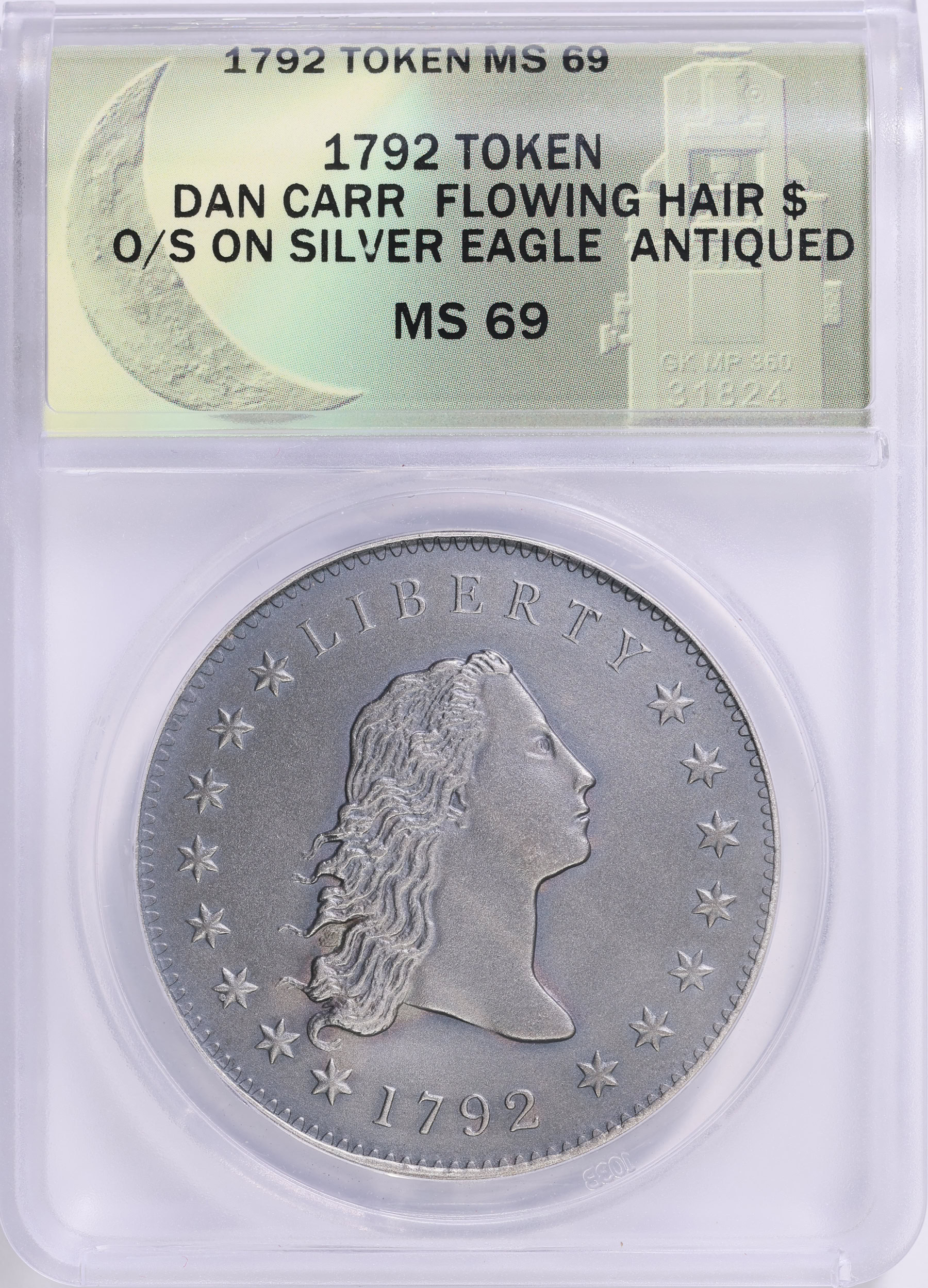 1792 Daniel Carr Token Flowing Hair Dollar Overstruck on Silver Eagle ...