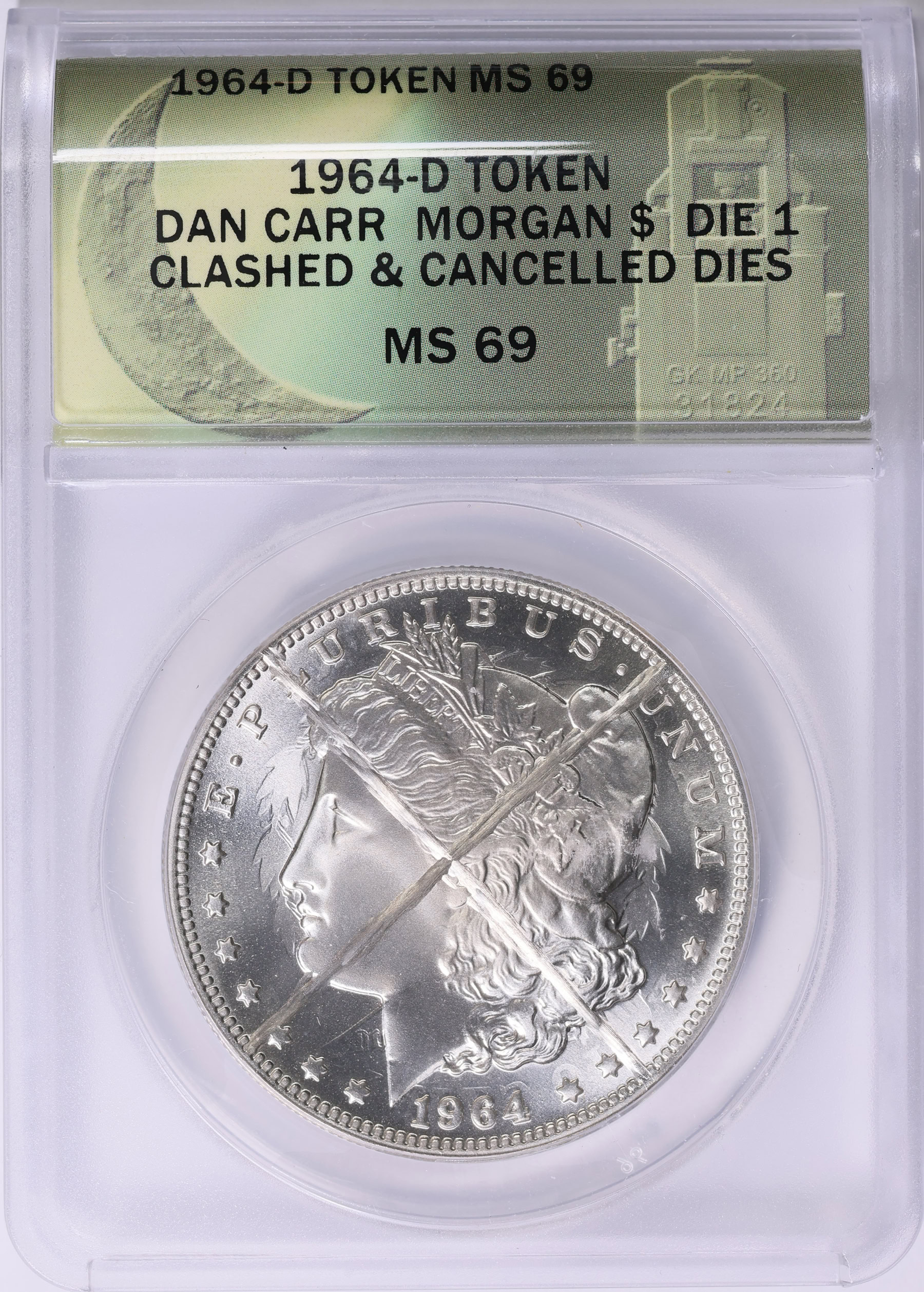 1964-D Daniel Carr Token Morgan Dollar Overstruck on 1878-1921 Morgan ...