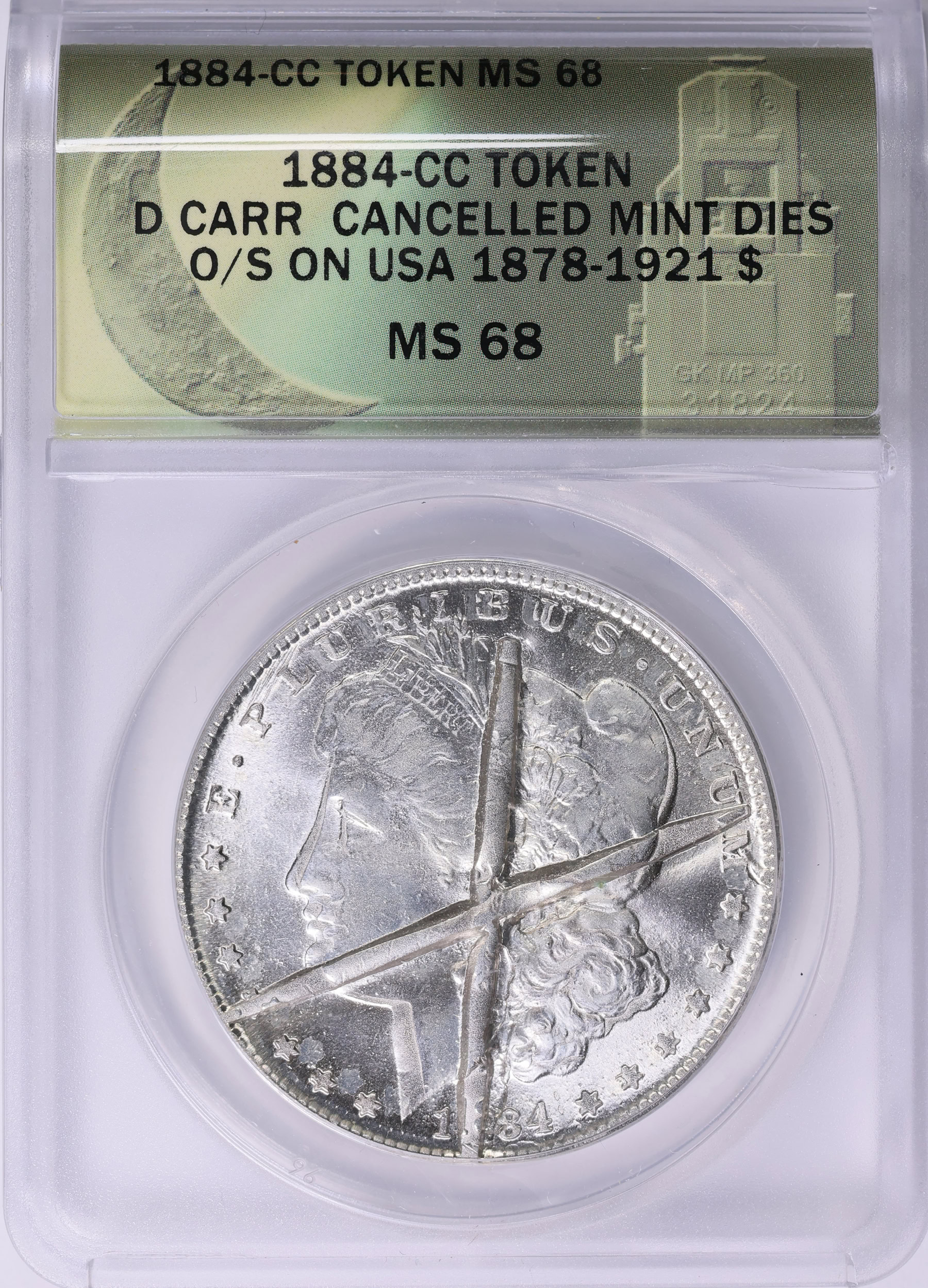 1884-CC Daniel Carr Token Morgan Dollar Overstruck on 1878-1921 Morgan ...