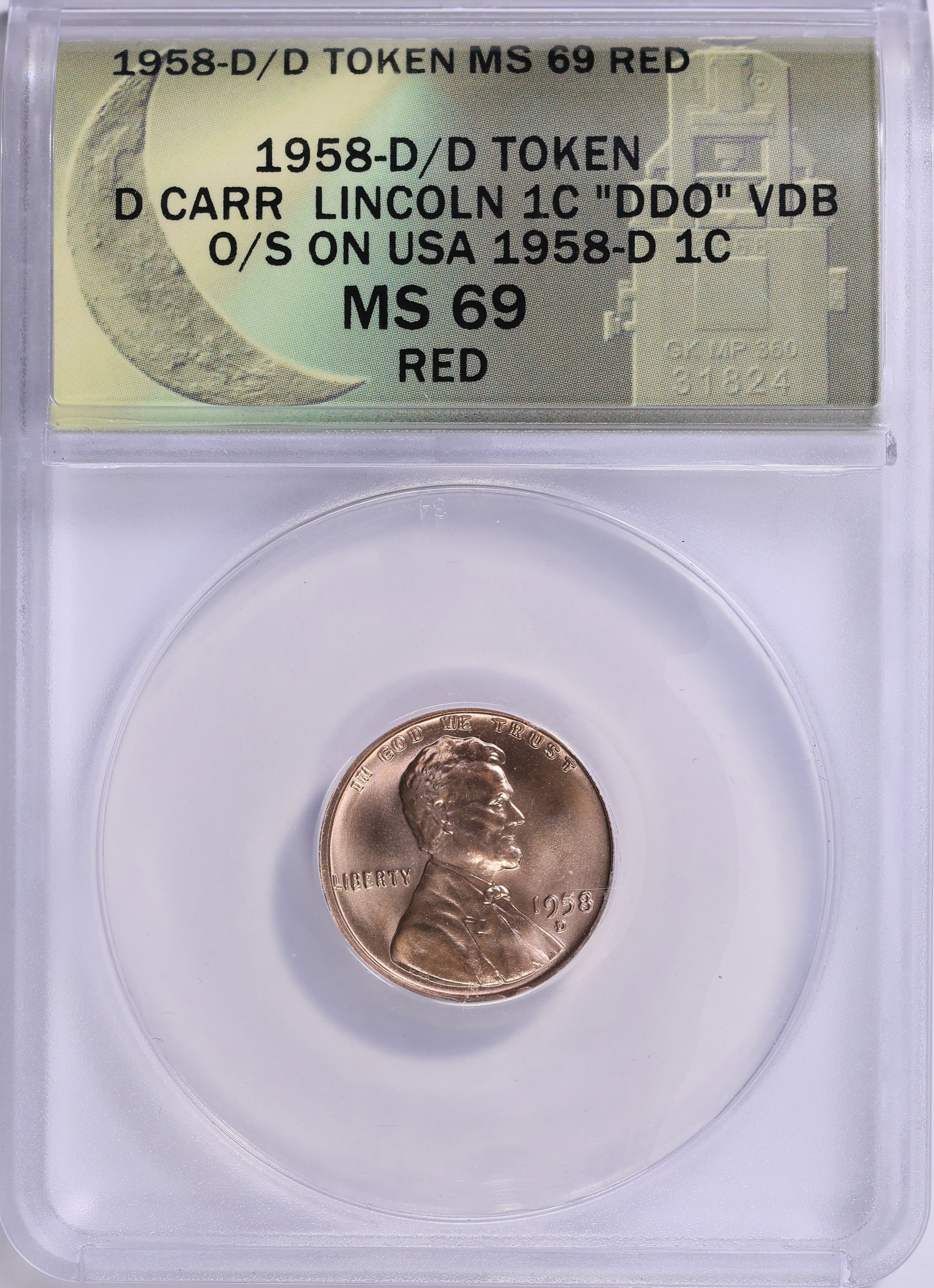 1958-D/D Daniel Carr Token Lincoln Cent "DDO" VDB Overstruck on 1958-D ...