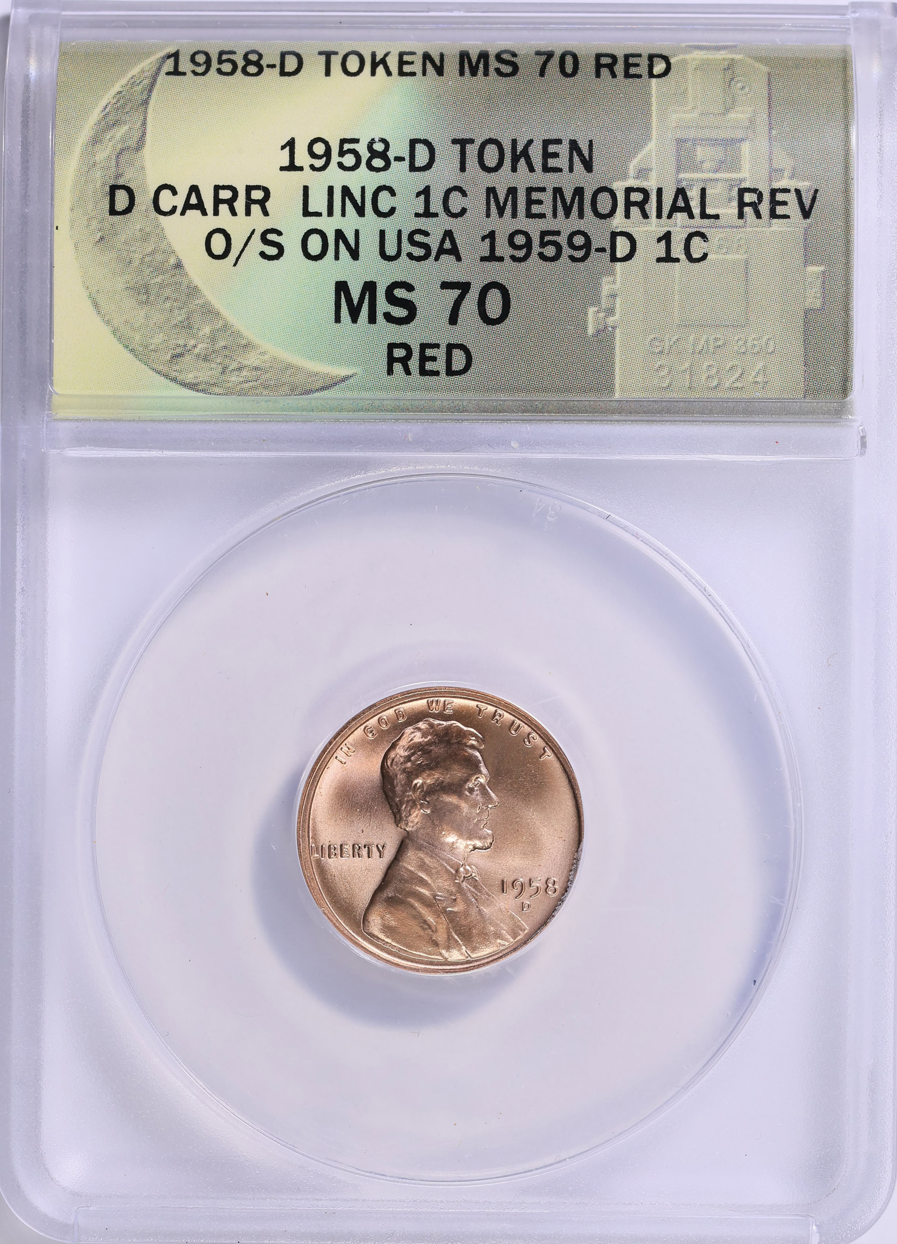 1958-D Daniel Carr Token Lincoln Cent Memorial Reverse Overstruck on ...
