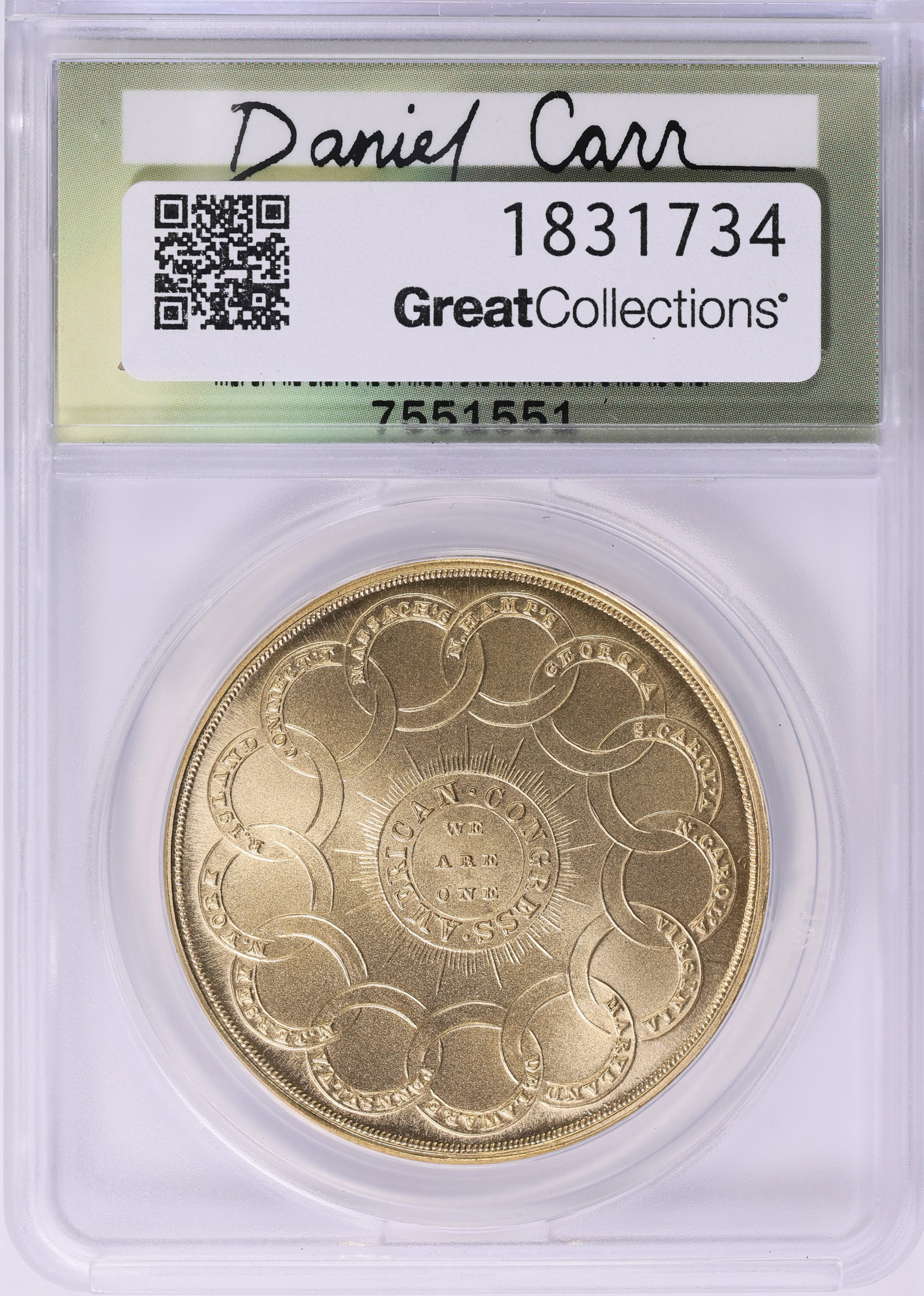 2022 Daniel Carr Token Brass Continental Currency ANACS MS-69 (Daniel ...