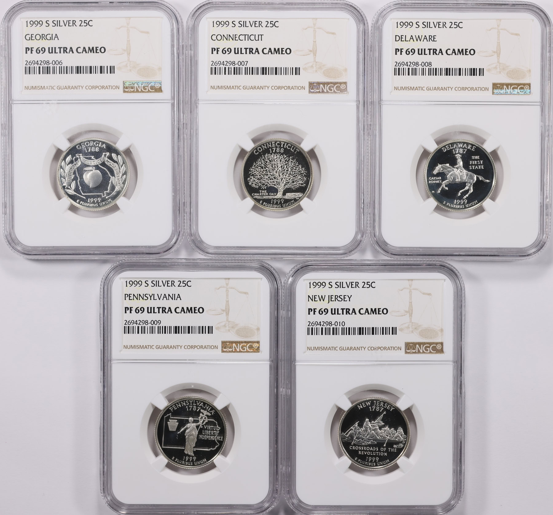 1999-S 50 State Quarters Set Silver NGC Proof-69 UC (5 Coins) (Item ...
