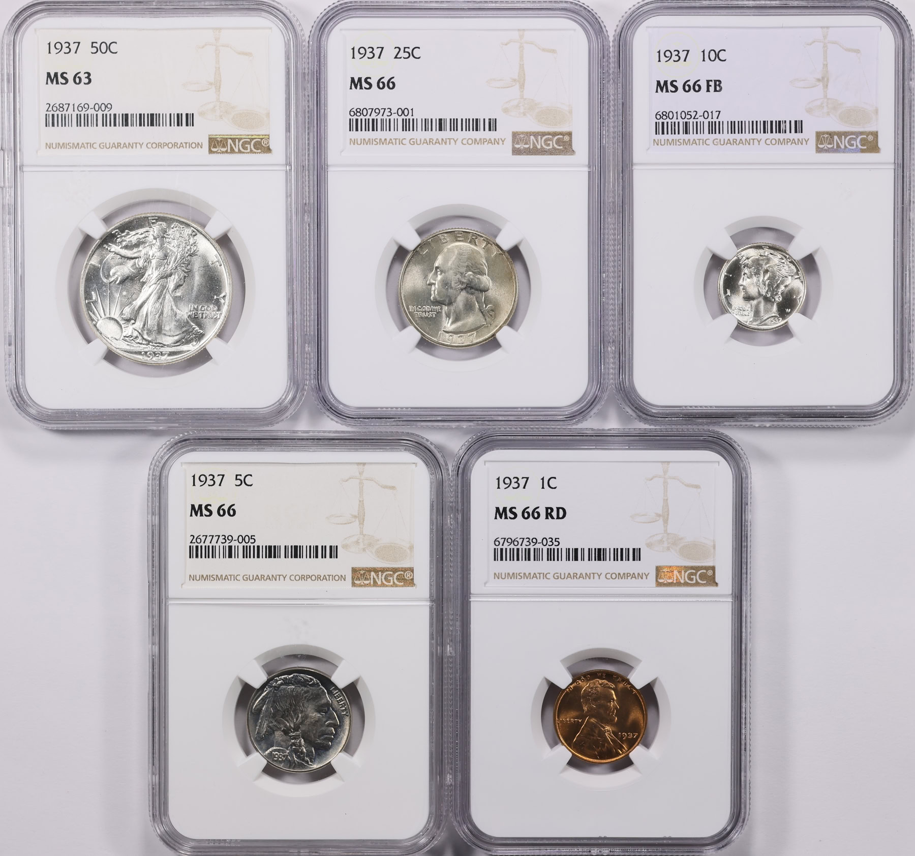 1937 1c-50c Set NGC MS-63/66 (5 Coins) (Item 1831813 ...
