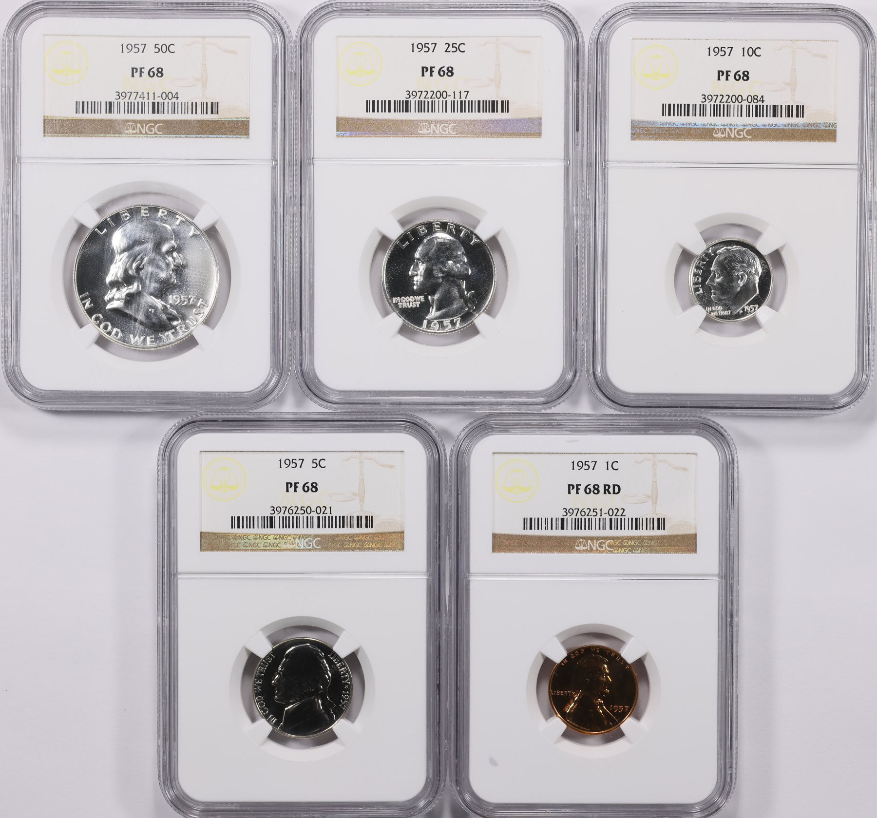 1957 1c-50c Proof Set NGC Proof-68 (5 Coins) (Item 1831826) | GreatCollections Coin Auctions