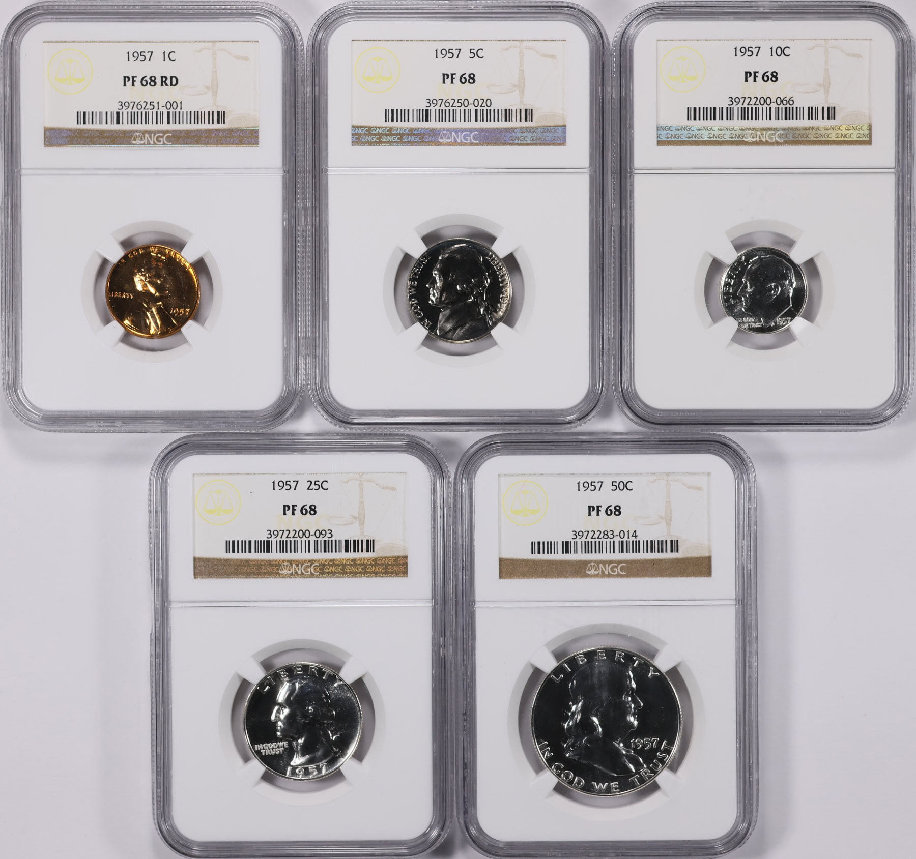 1957 1c-50c Proof Set NGC Proof-68 (5 Coins) (Item 1831828) | GreatCollections Coin Auctions
