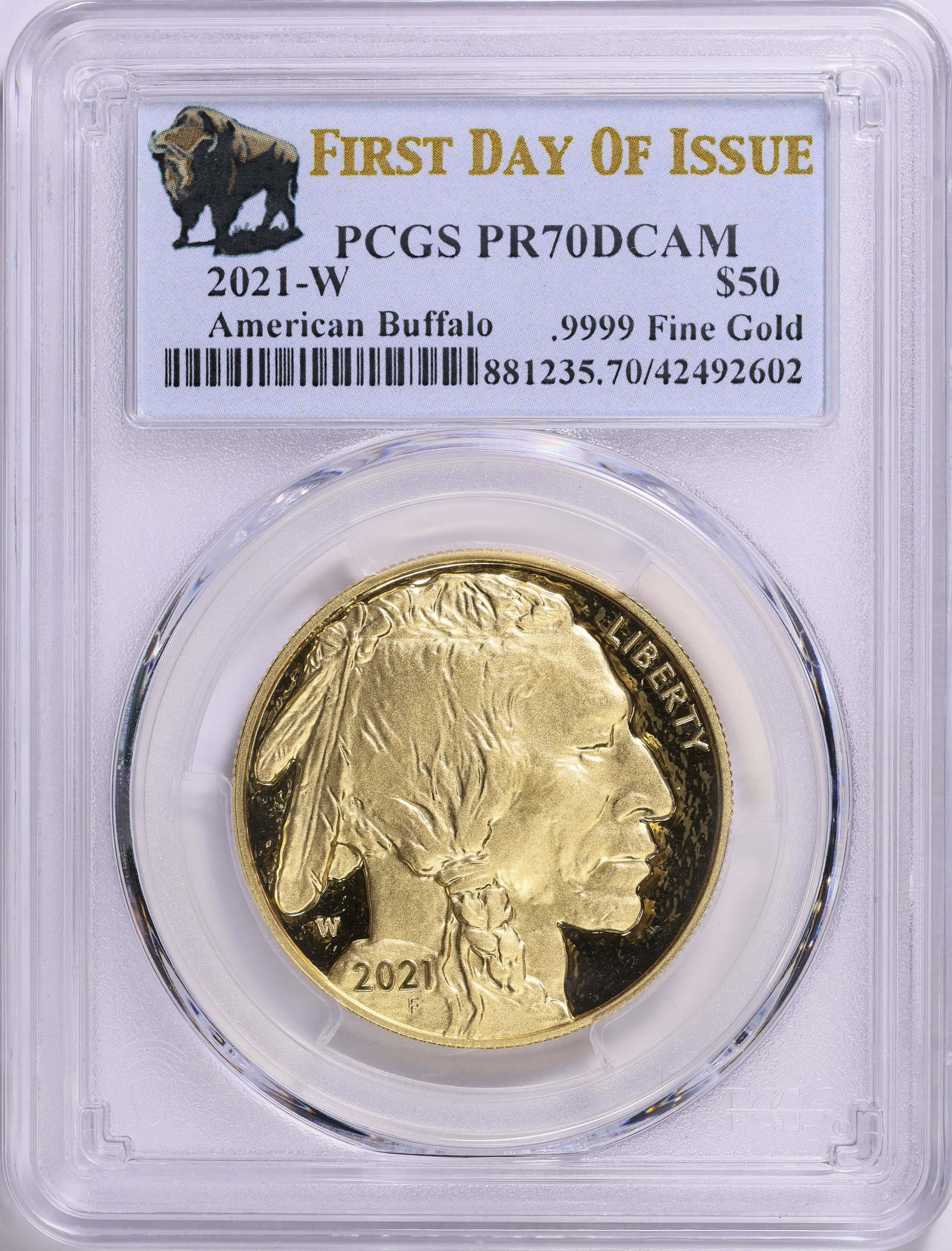 2021-W $50 One-Ounce Gold American Buffalo First Day of Issue PCGS Proof-70 DCAM (Item 1831920 ...