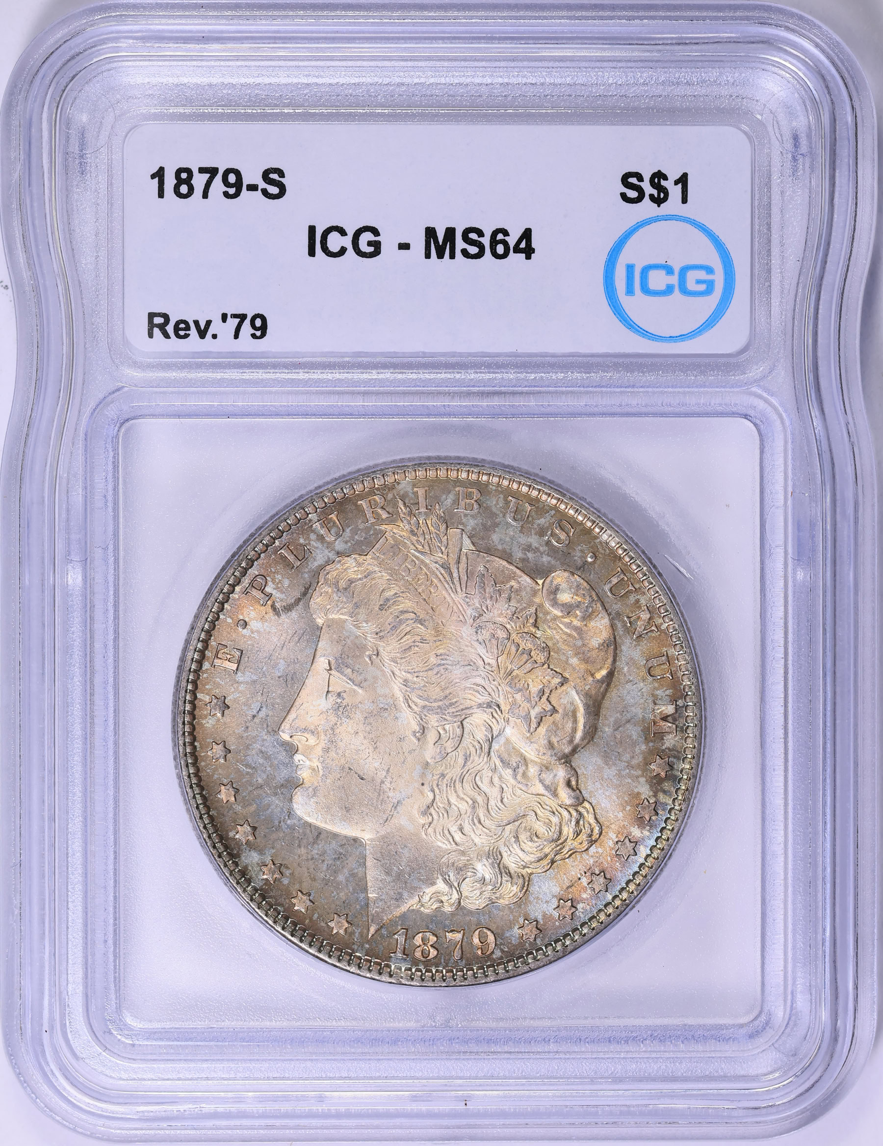 1879-S Morgan Silver Dollar ICG MS-64 (Toned) (Item 1831936) | GreatCollections Coin Auctions
