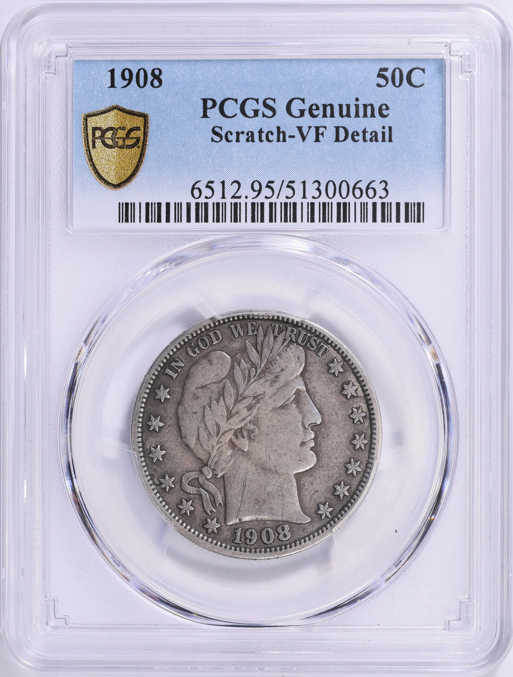 1908 Barber Half Dollar PCGS Genuine VF Details (Item 1831966) | GreatCollections Coin Auctions