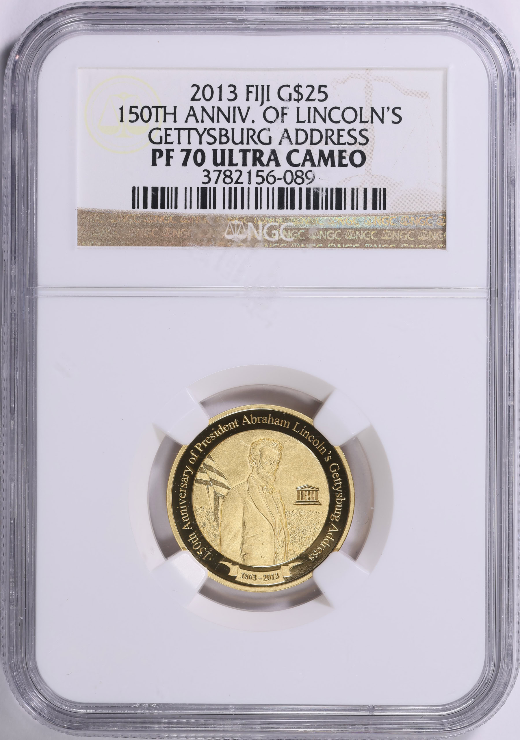 Fiji 2013 Gold $25 Lincoln's Gettysburg Address 150th Anniversary NGC ...