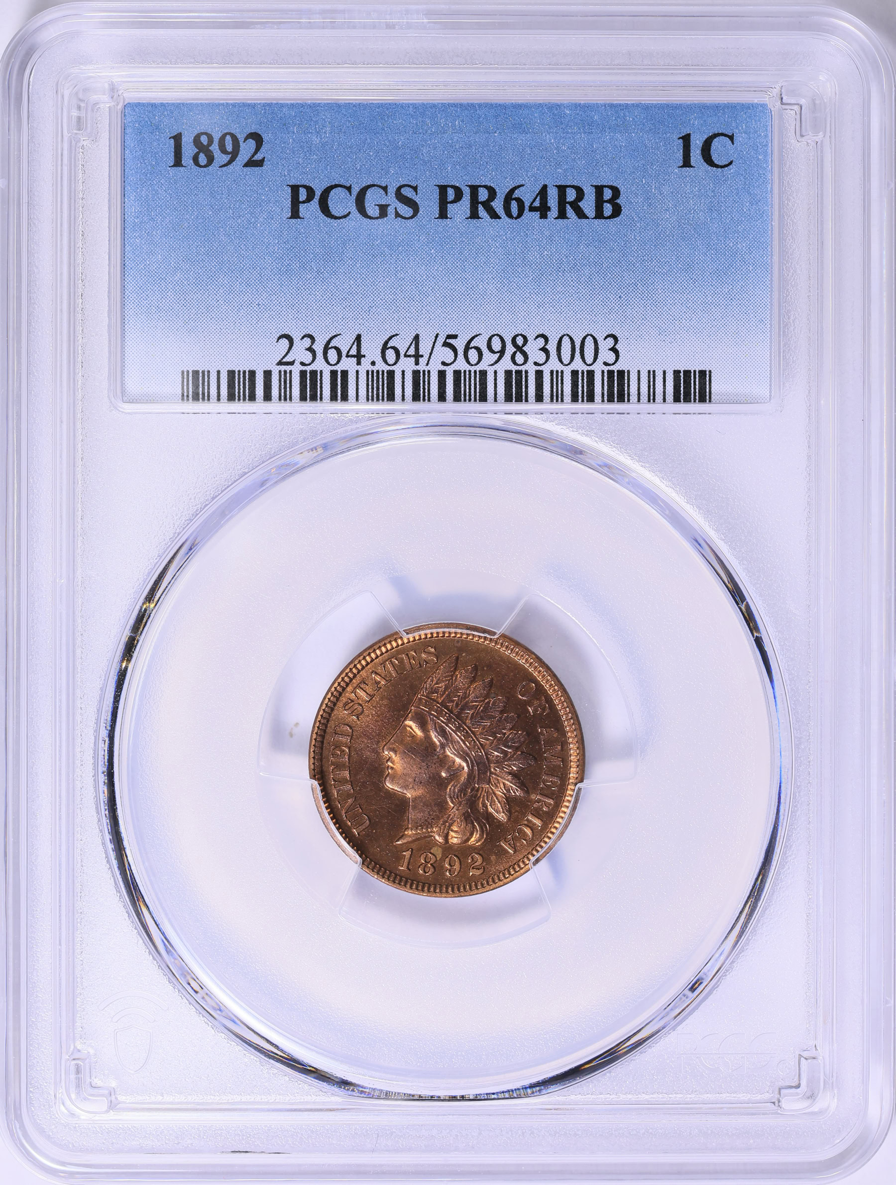1892 Indian Cent PCGS Proof-64 RB (Item 1832111) | GreatCollections Coin Auctions