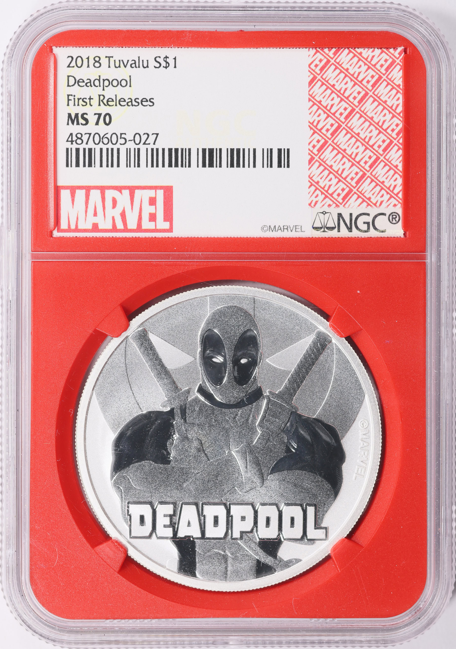 Tuvalu 2018 Silver Dollar Deadpool First Releases NGC MS-70 (Red Frame ...