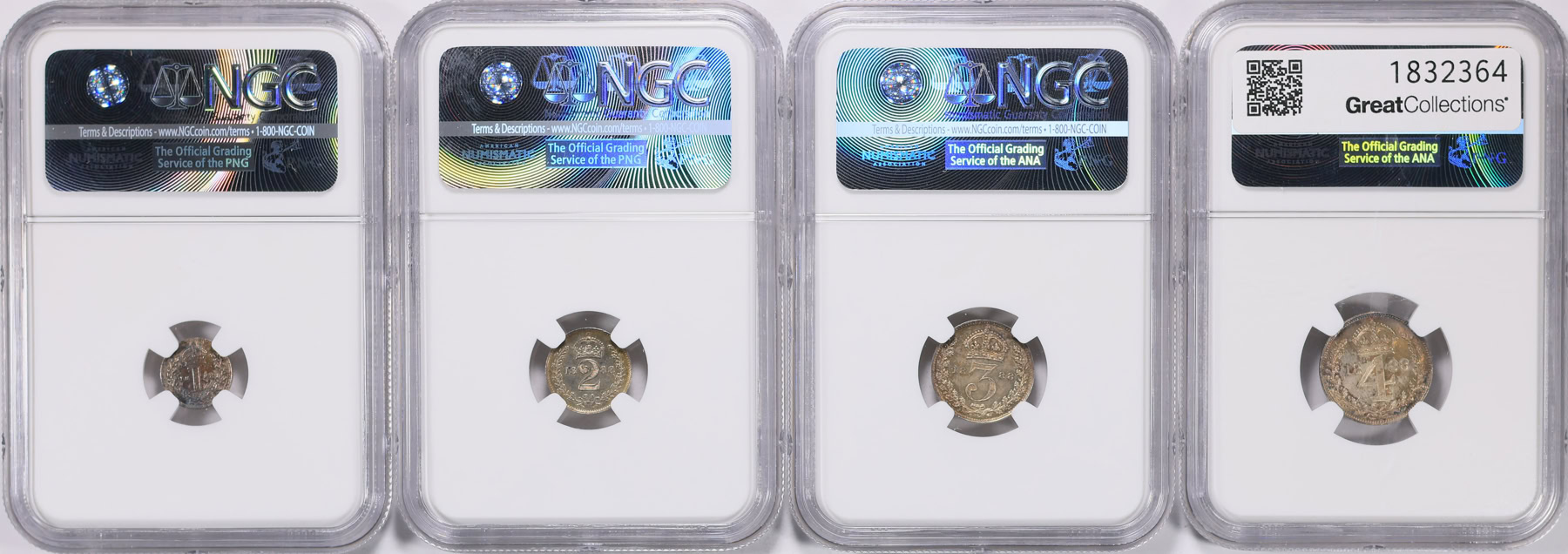 Great Britain 1888 Silver 1p, 2p, 3p & 4p Maundy Set KM-MDS143 NGC Unc ...
