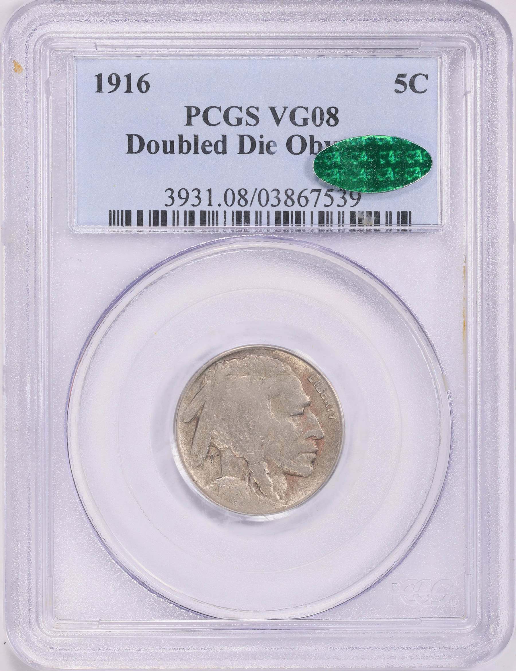 1916 Buffalo Nickel Doubled Die Obverse PCGS VG-08 (CAC Green) (Item 1832504) | GreatCollections ...