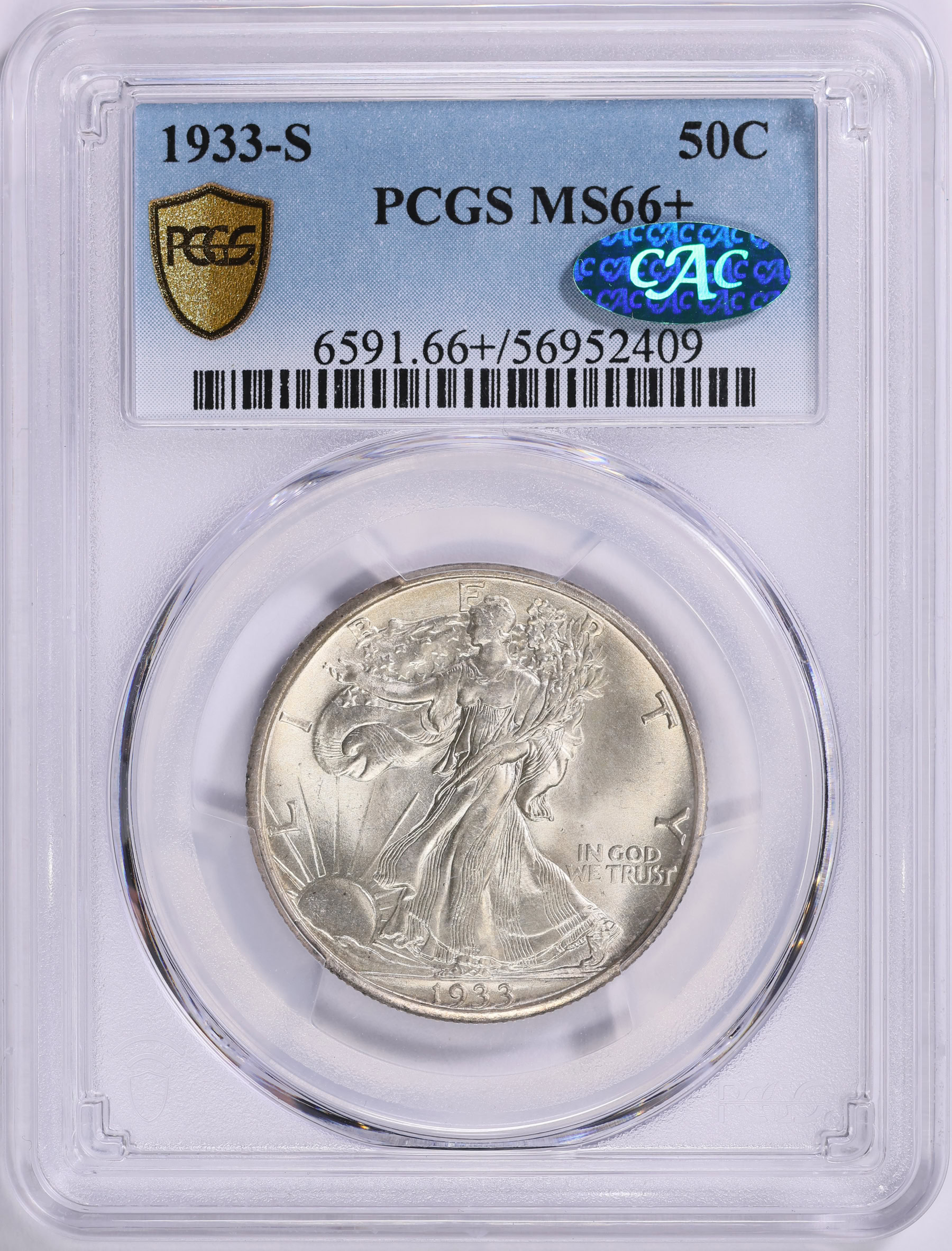 1933-S Walking Liberty Half Dollar PCGS MS-66+ (CAC Green) (Item 1832517) | GreatCollections ...