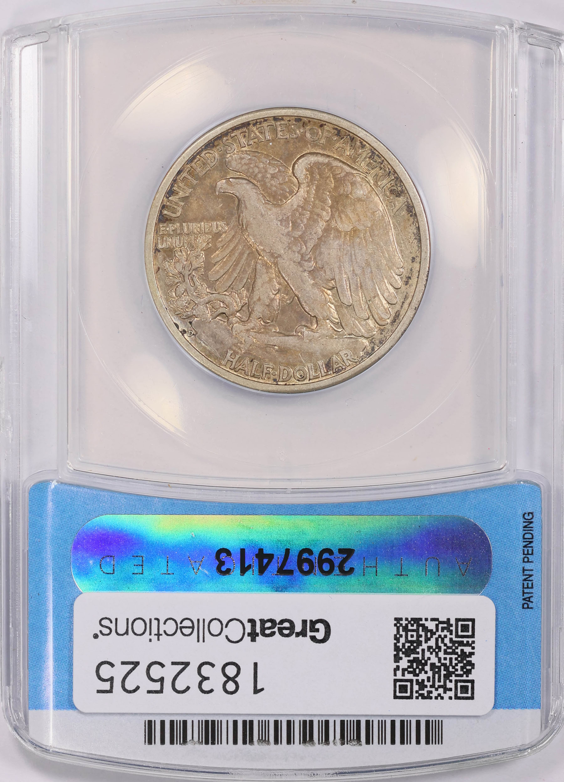 1938-D Walking Liberty Half Dollar ANACS XF-40 (Item 1832525) | GreatCollections Coin Auctions