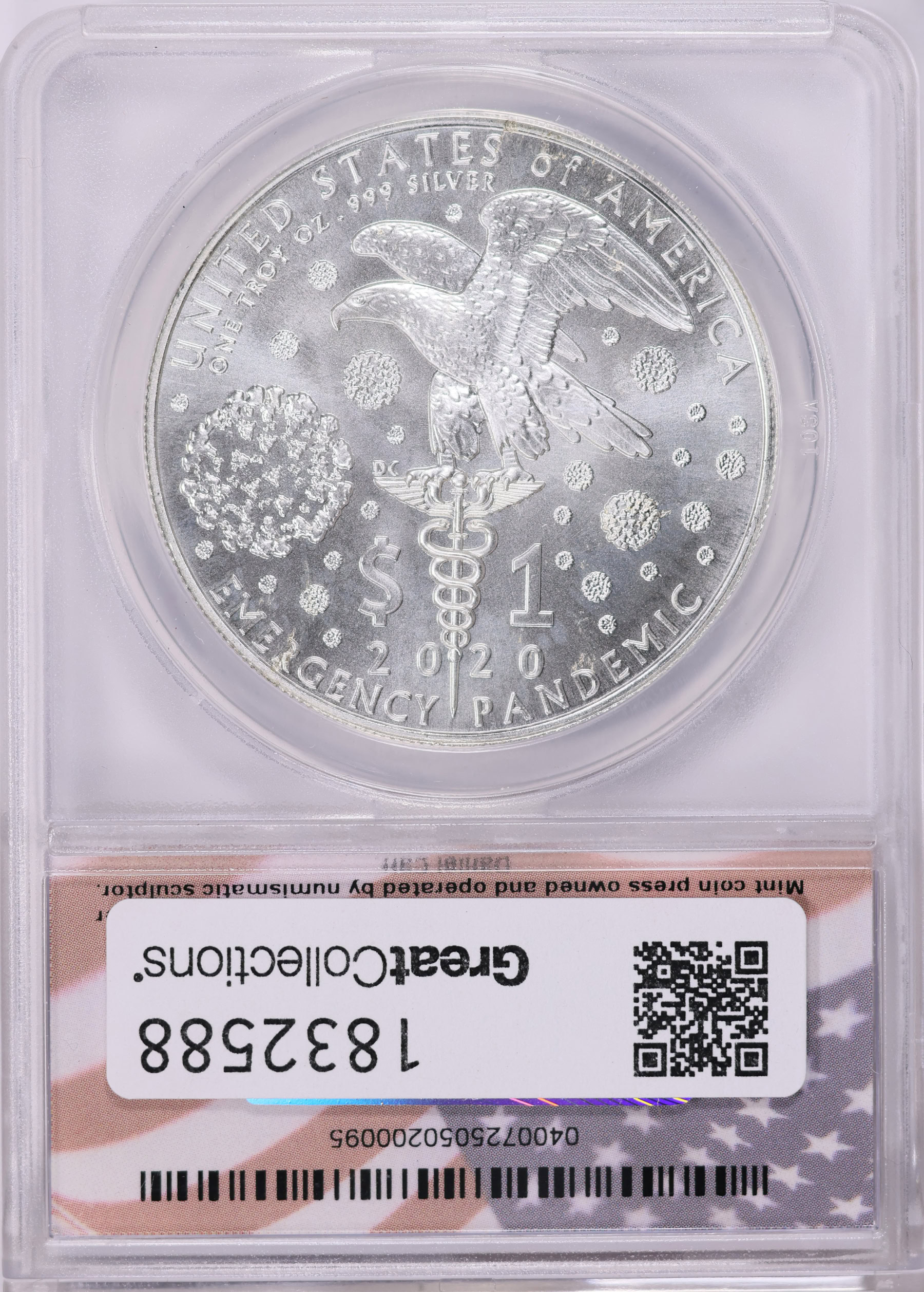 2020 Daniel Carr Token Overstruck Silver Eagle Design ANACS MS-69 ...