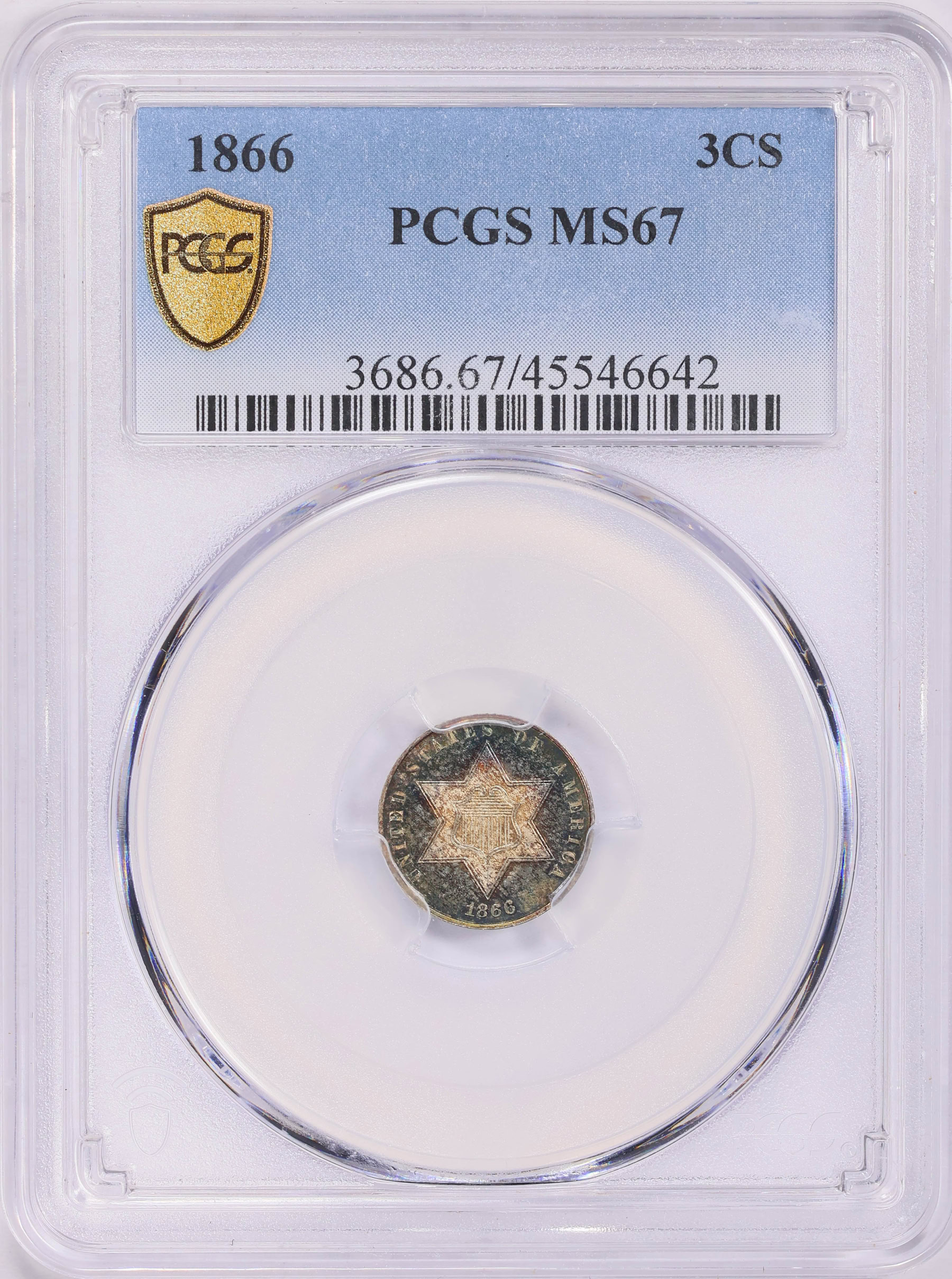 1866 Silver Three-Cent Piece PCGS MS-67 (Toned) (Item 1832596 ...