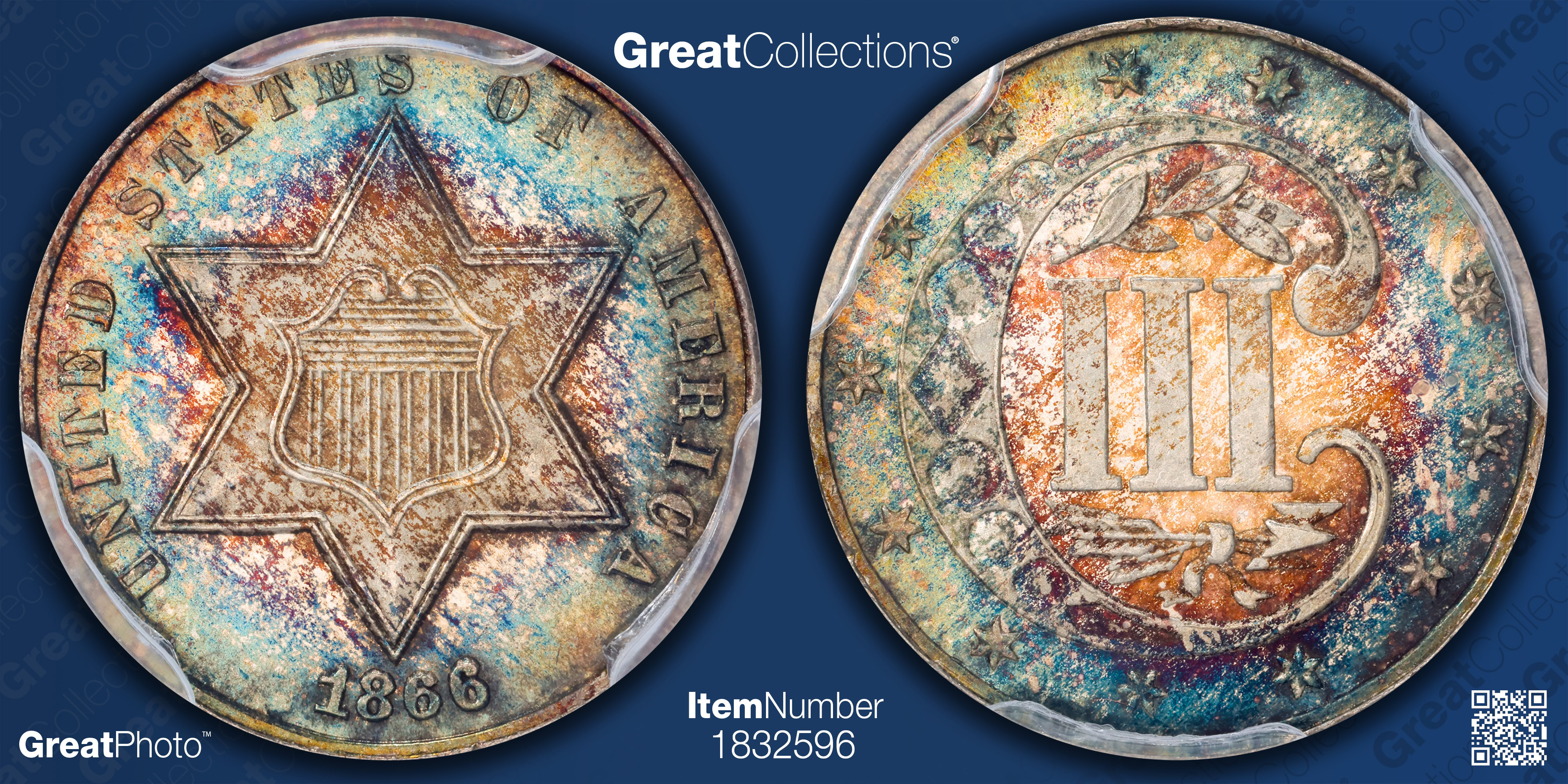 1866 Silver Three-Cent Piece PCGS MS-67 (Toned) (Item 1832596 ...
