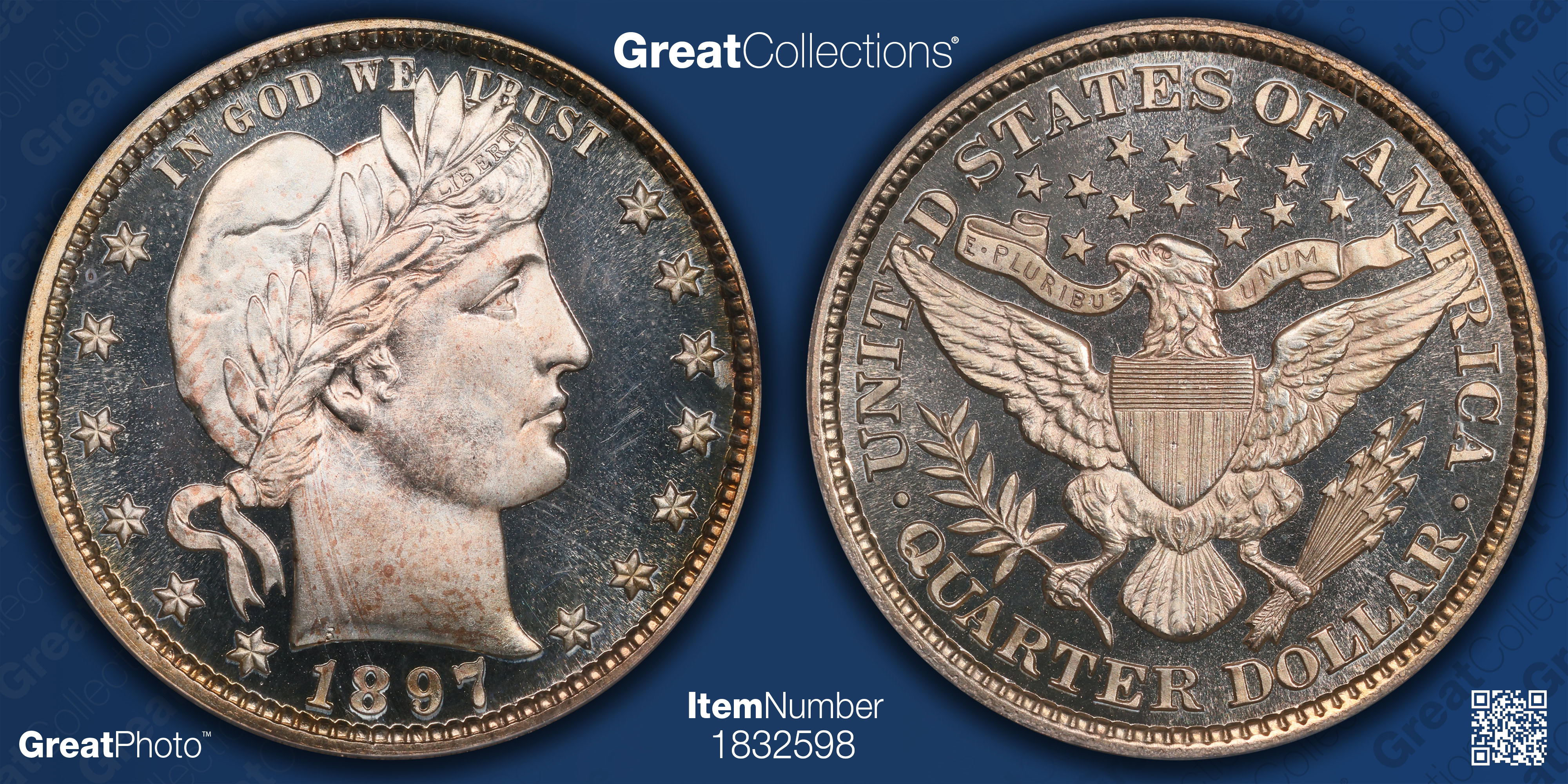 1897 Barber Quarter PCGS Proof-65 DCAM (Item 1832598 ...