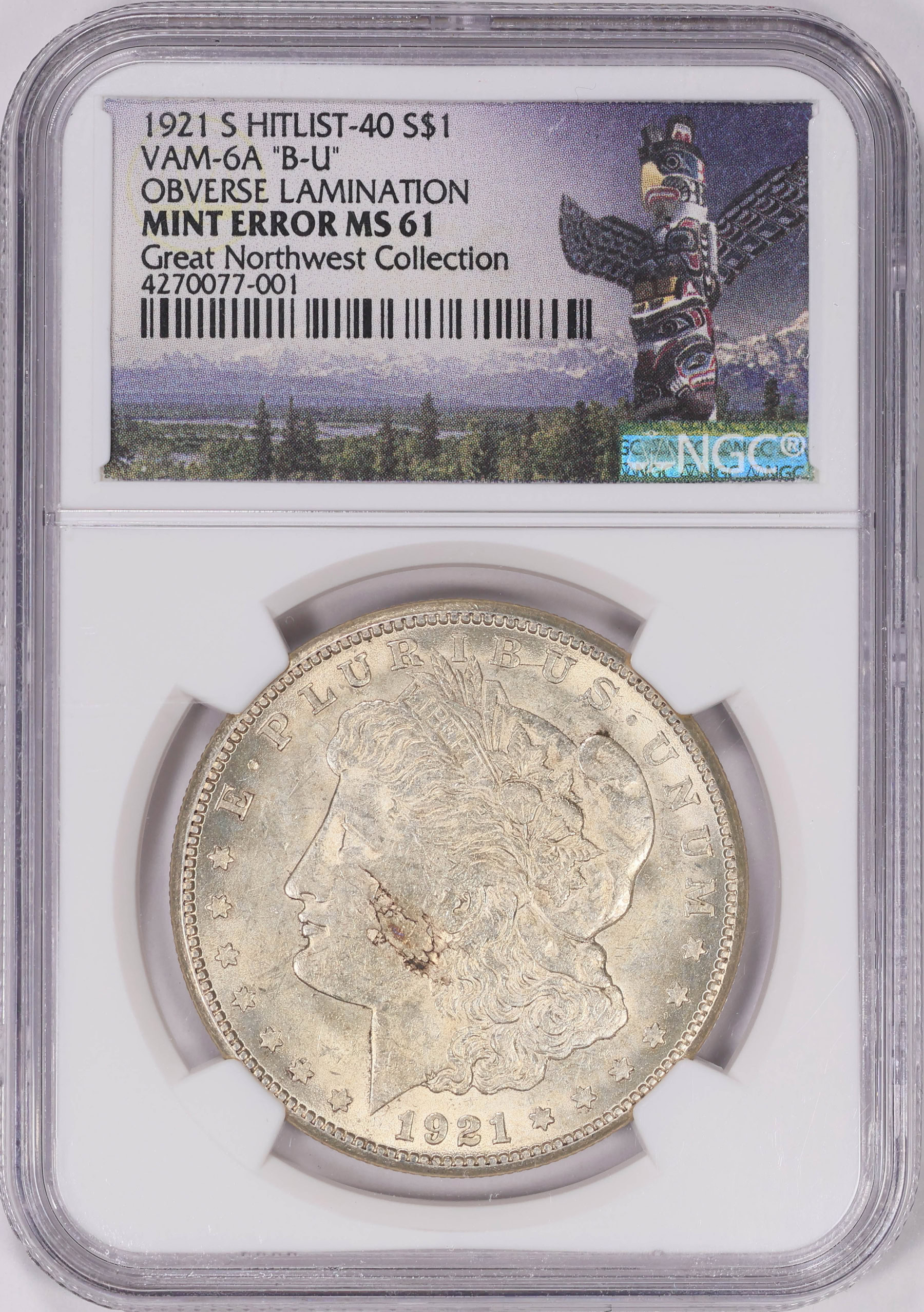 Mint Error 1921-S Morgan Dollar VAM-6A "B-U" Hit List 40 Obverse ...