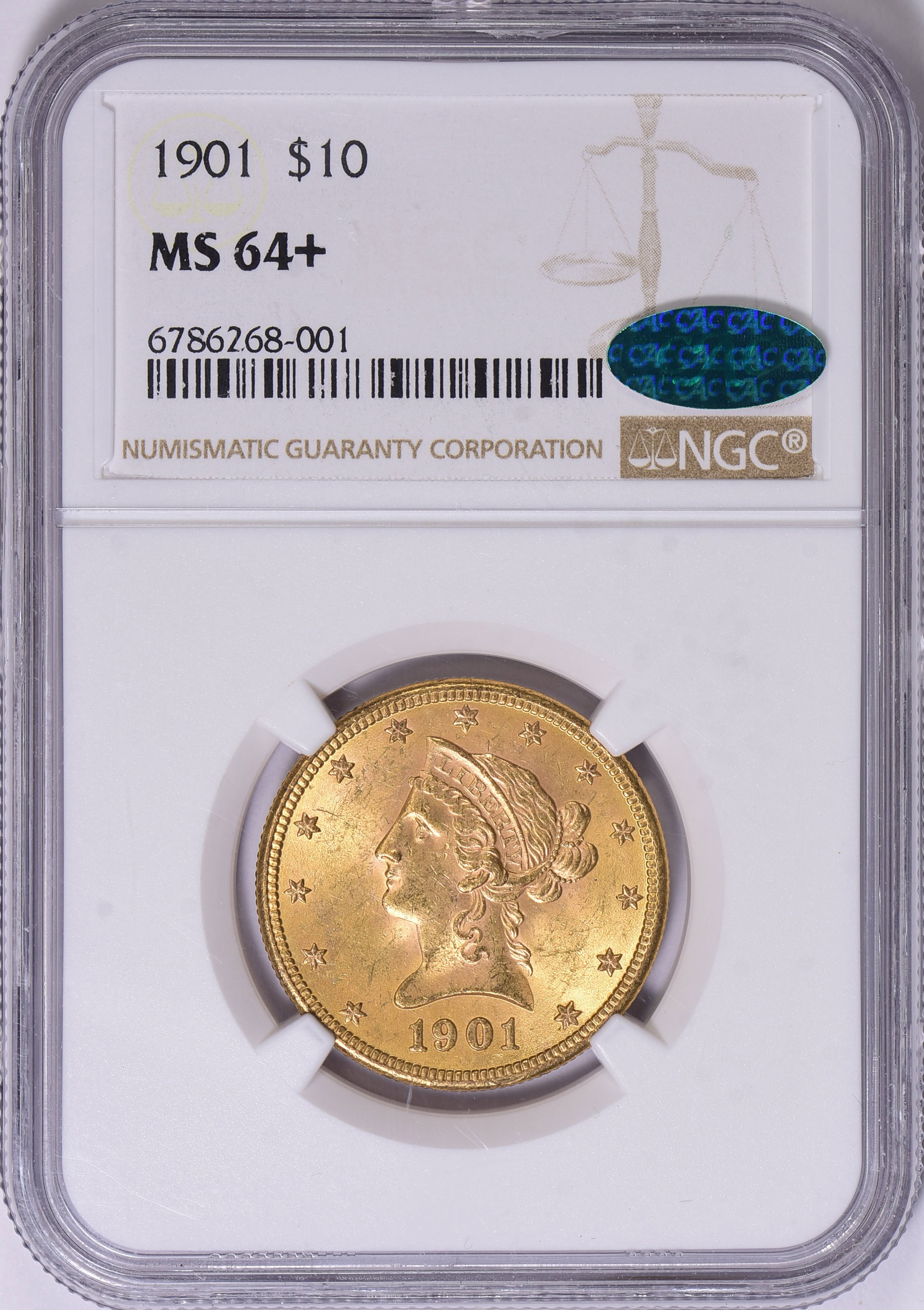 1901 Liberty Gold Eagle NGC MS-64+ (CAC Green) (Item 1832622) | GreatCollections Coin Auctions