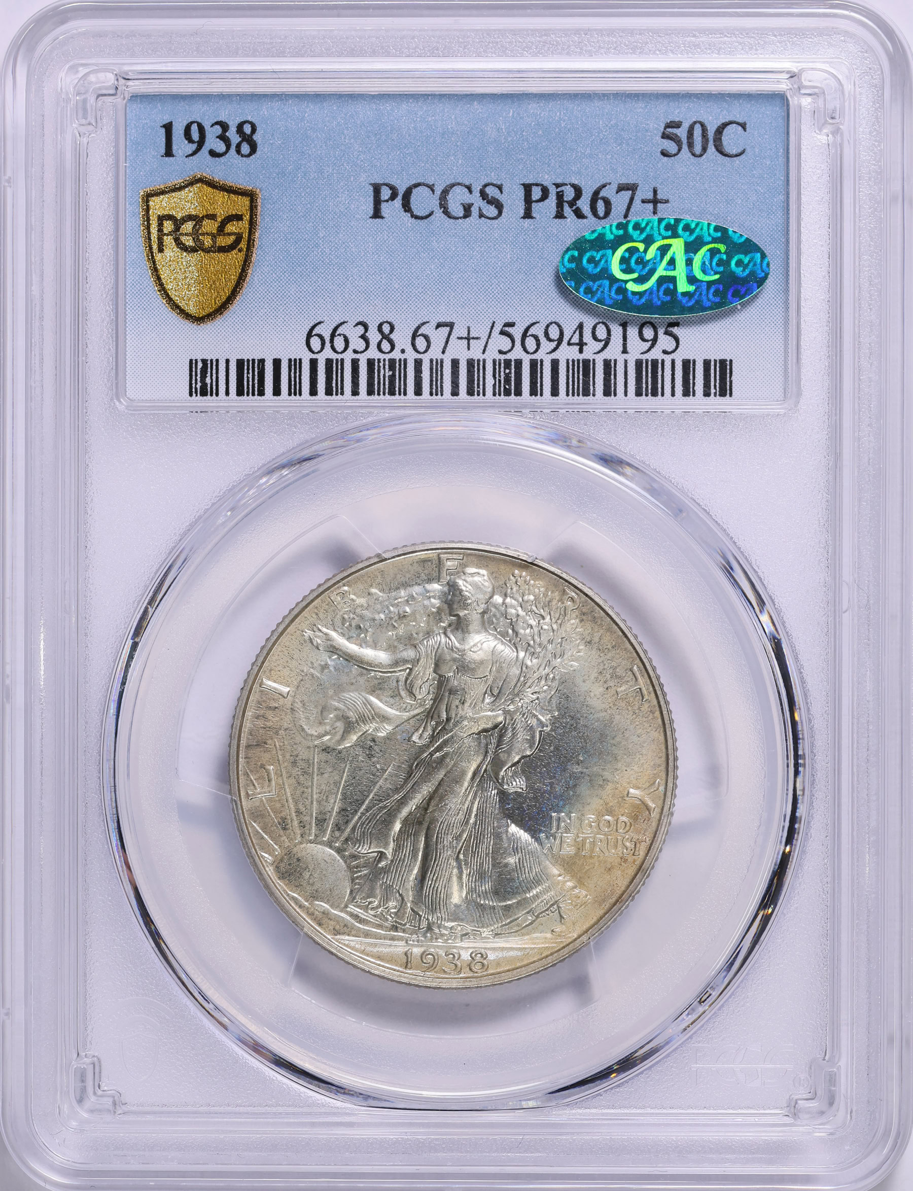 1938 Walking Liberty Half Dollar PCGS Proof-67+ (CAC Green) (Item 1832697) | GreatCollections ...
